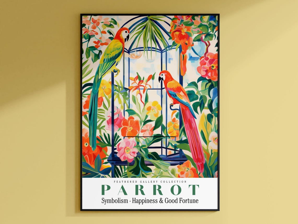 Tropical Parrot Wall Art, Parrot Painting, Red Wall Decor, Colorful ...