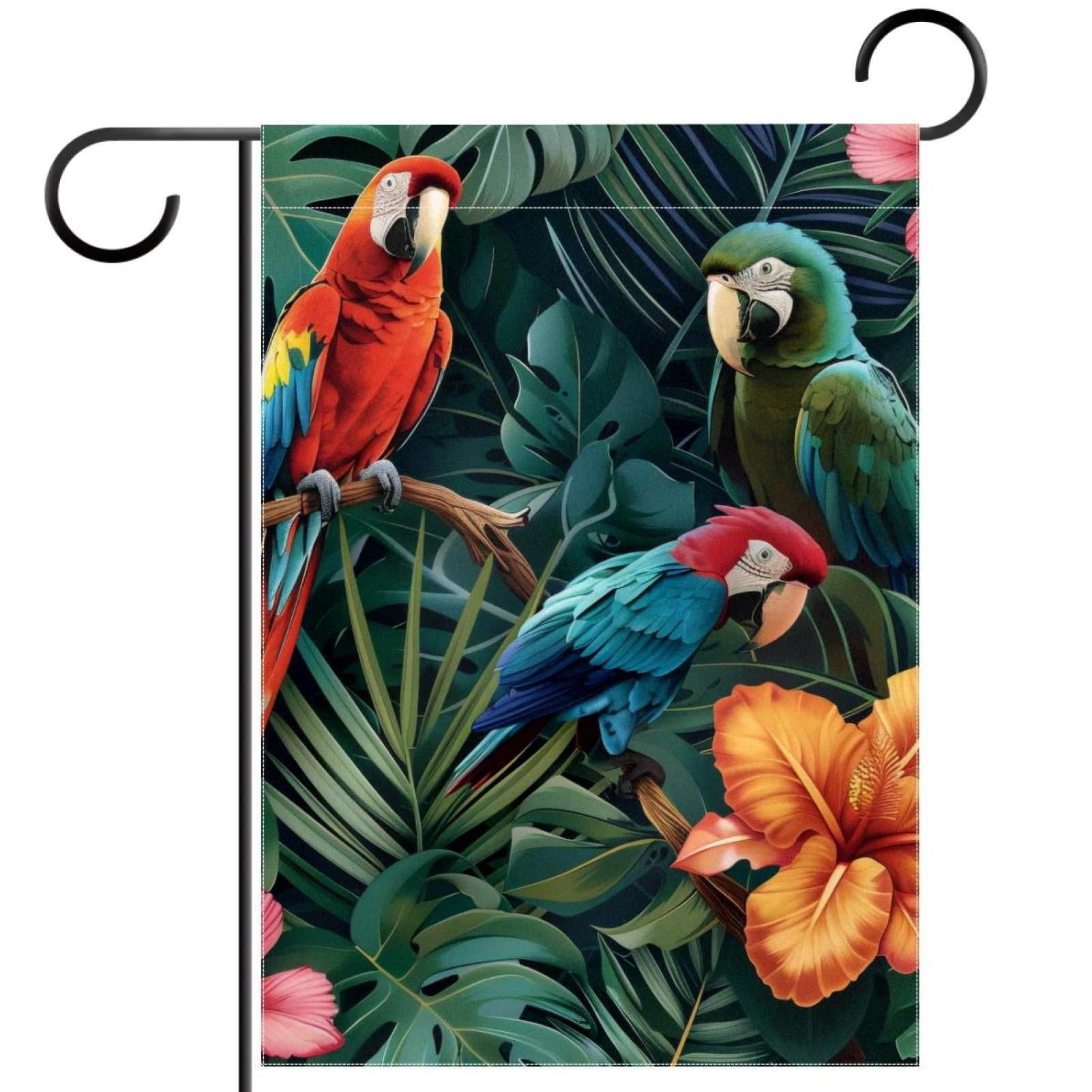 Tropical Parrots Exotic Jungle Plants Decorative Garden Flag for All ...