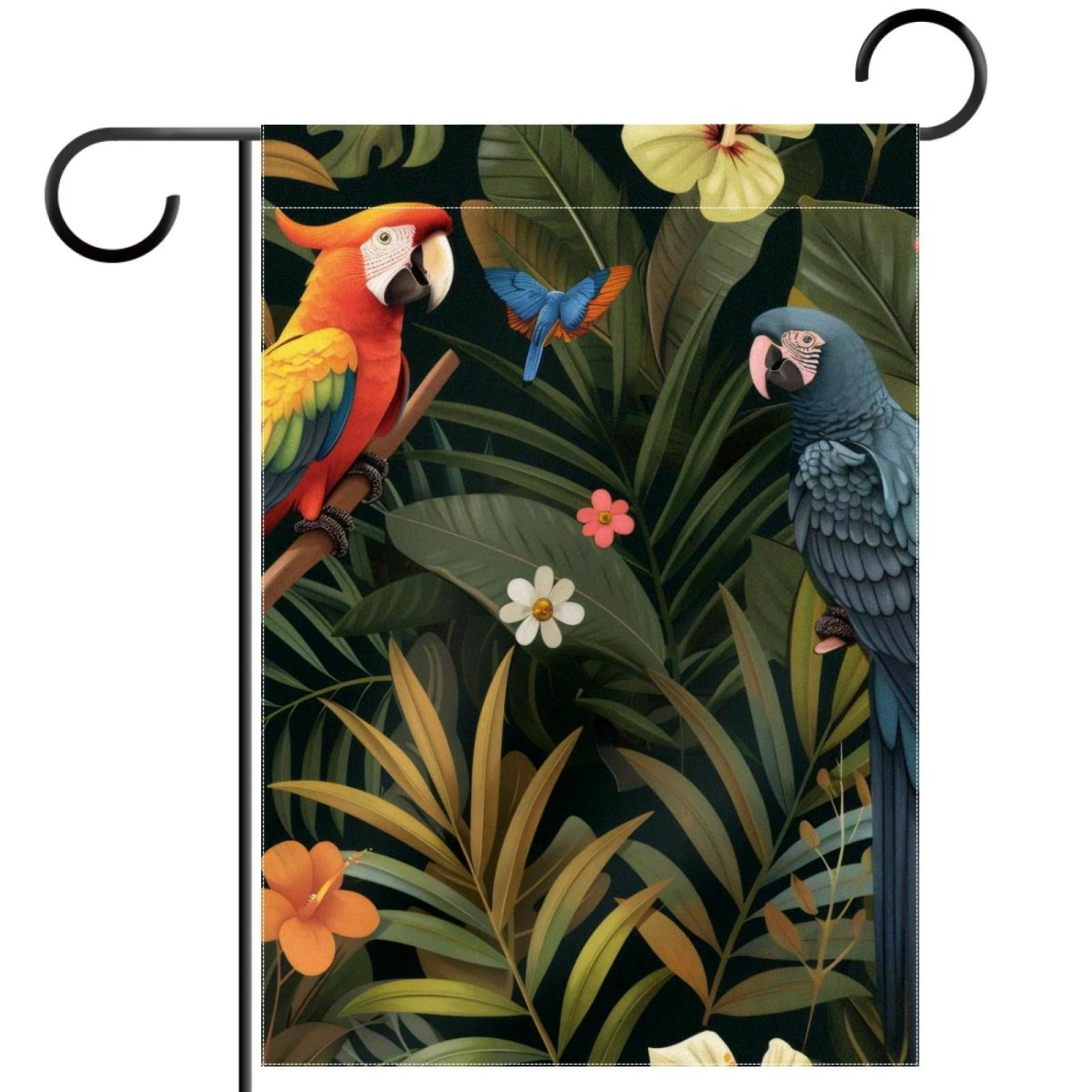 Tropical Parrots Exotic Jungle Plants Leaves Flowers Garden Flag Double ...