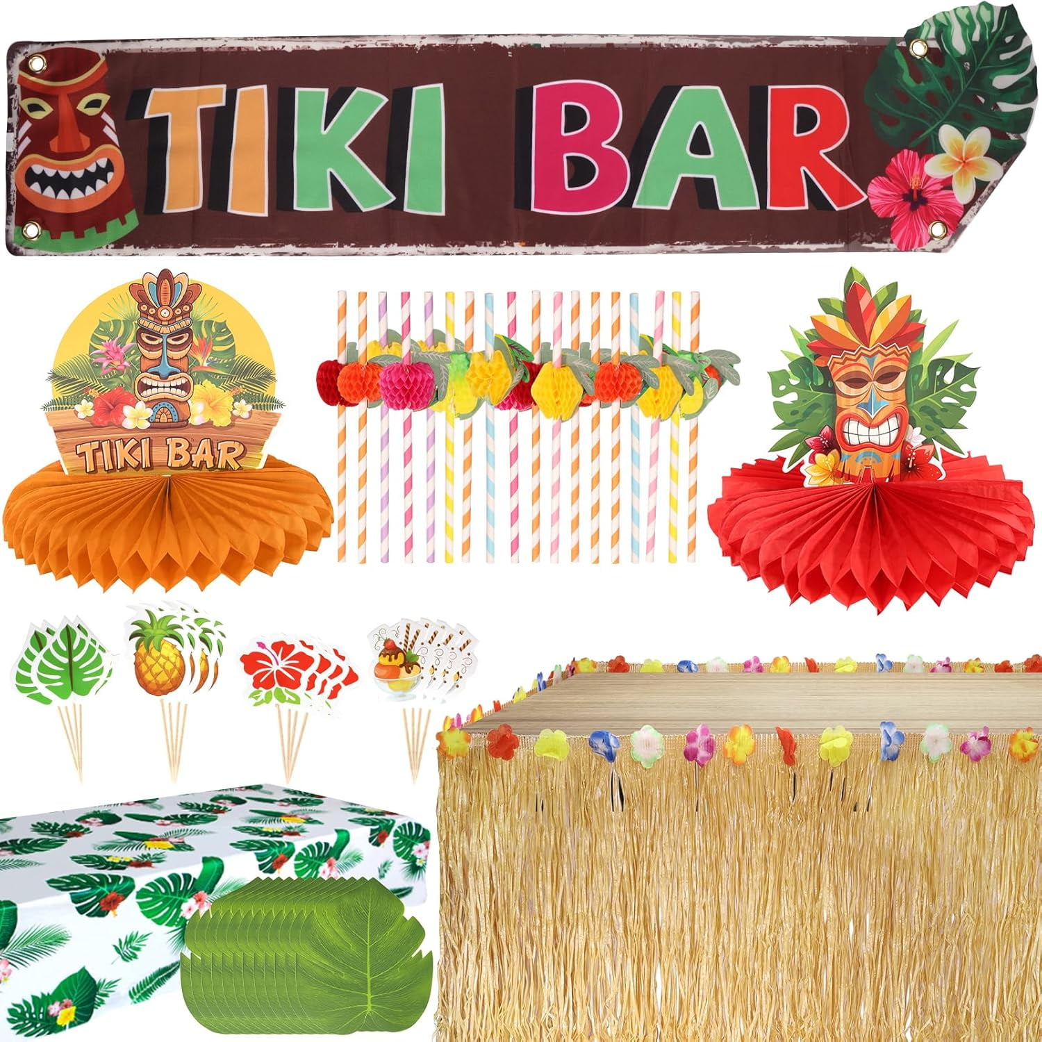 Tropical Party Decorations, Luau Party Supplies Include Table Skirt ...