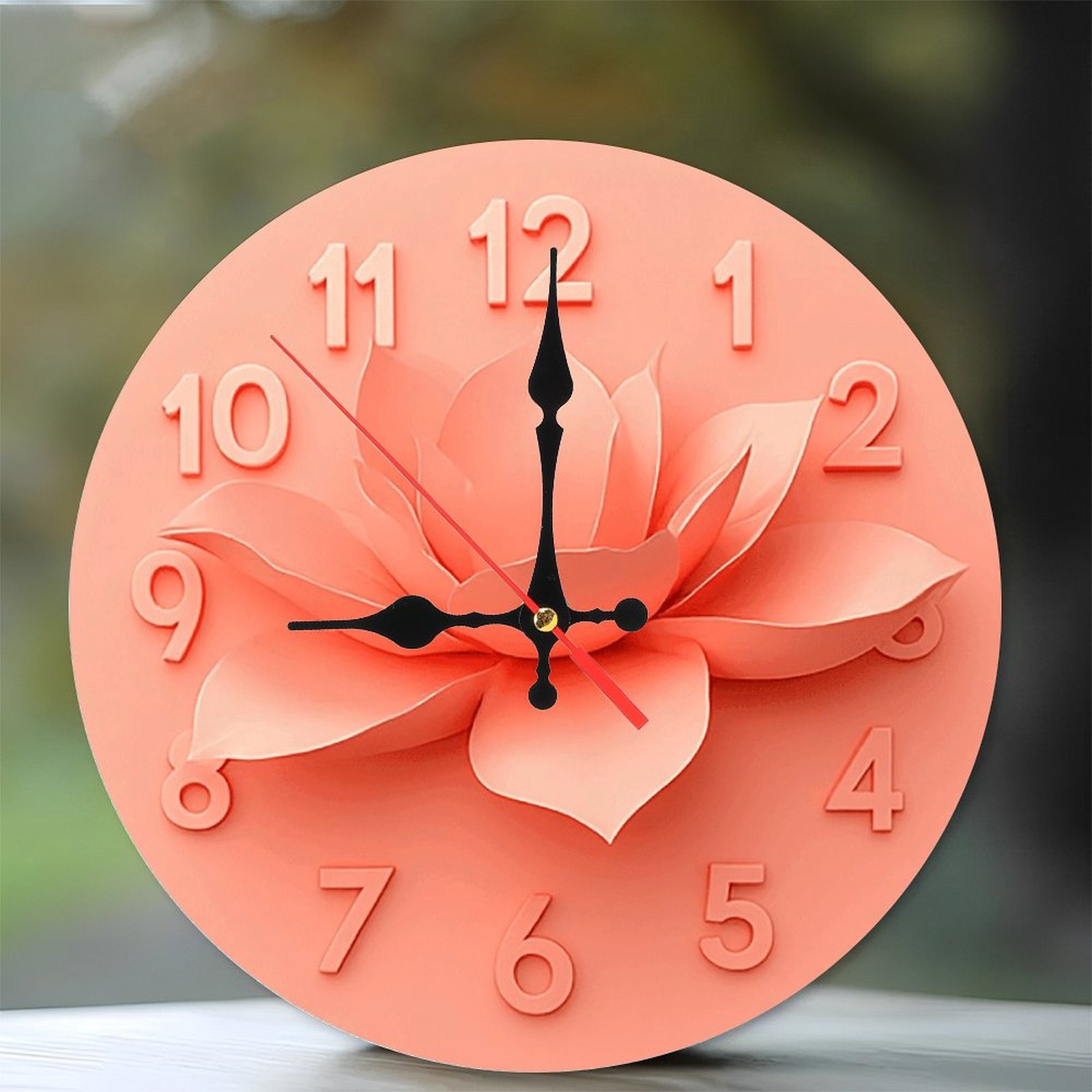 Tropical Pattern Flower Wall Clock Home Decor 10-Inch Silent Wooden ...