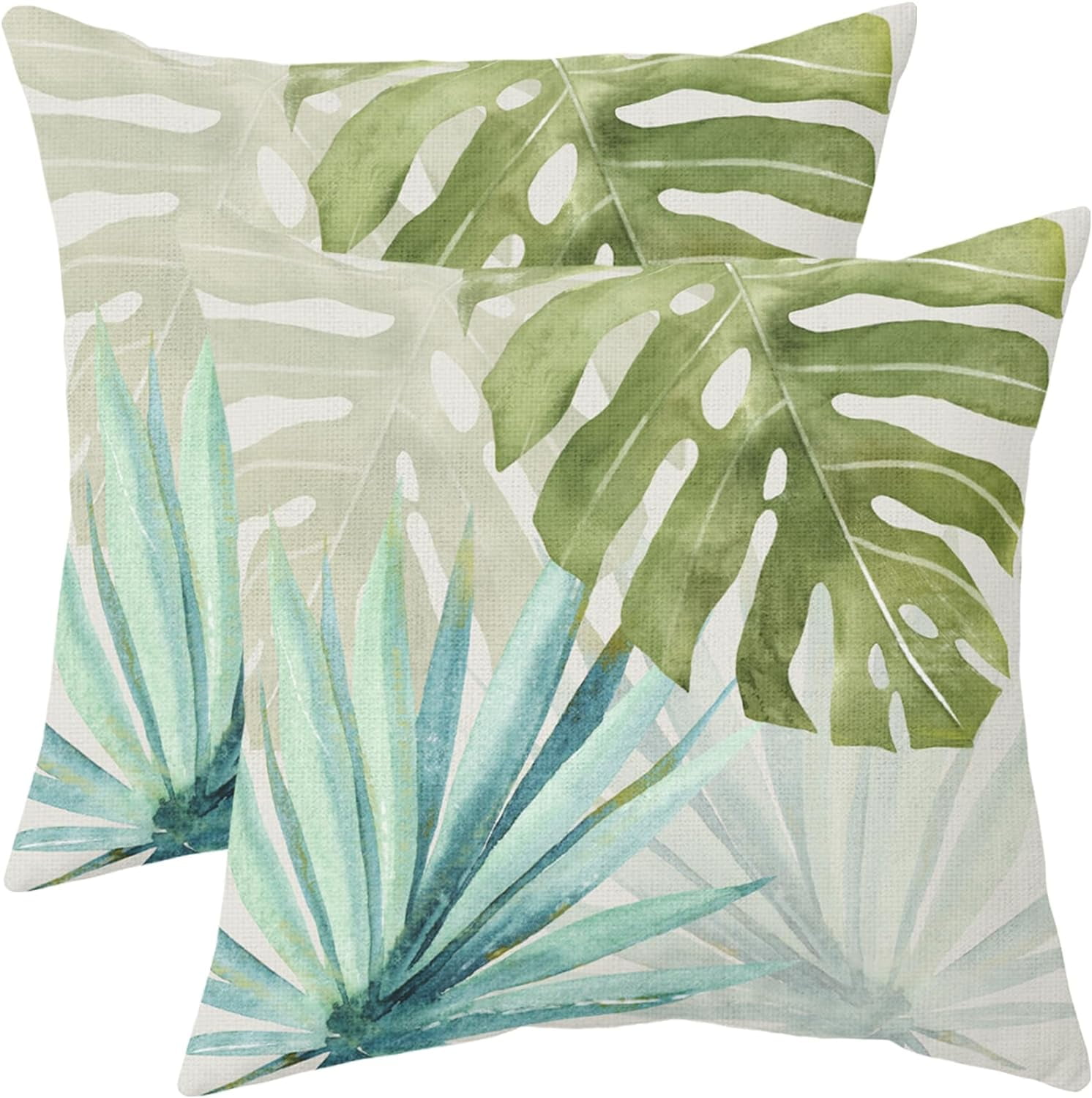 Tropical Pillow Covers 18x18 Set of 2 Summer Blue Green Palm Monstera ...