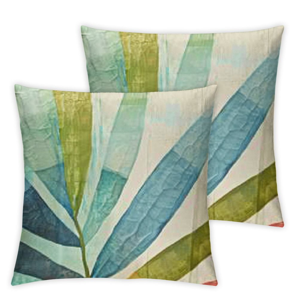 Tropical Pillow Set of 2 Summer Blue Green Palm Monstera Leaf Outdoor ...