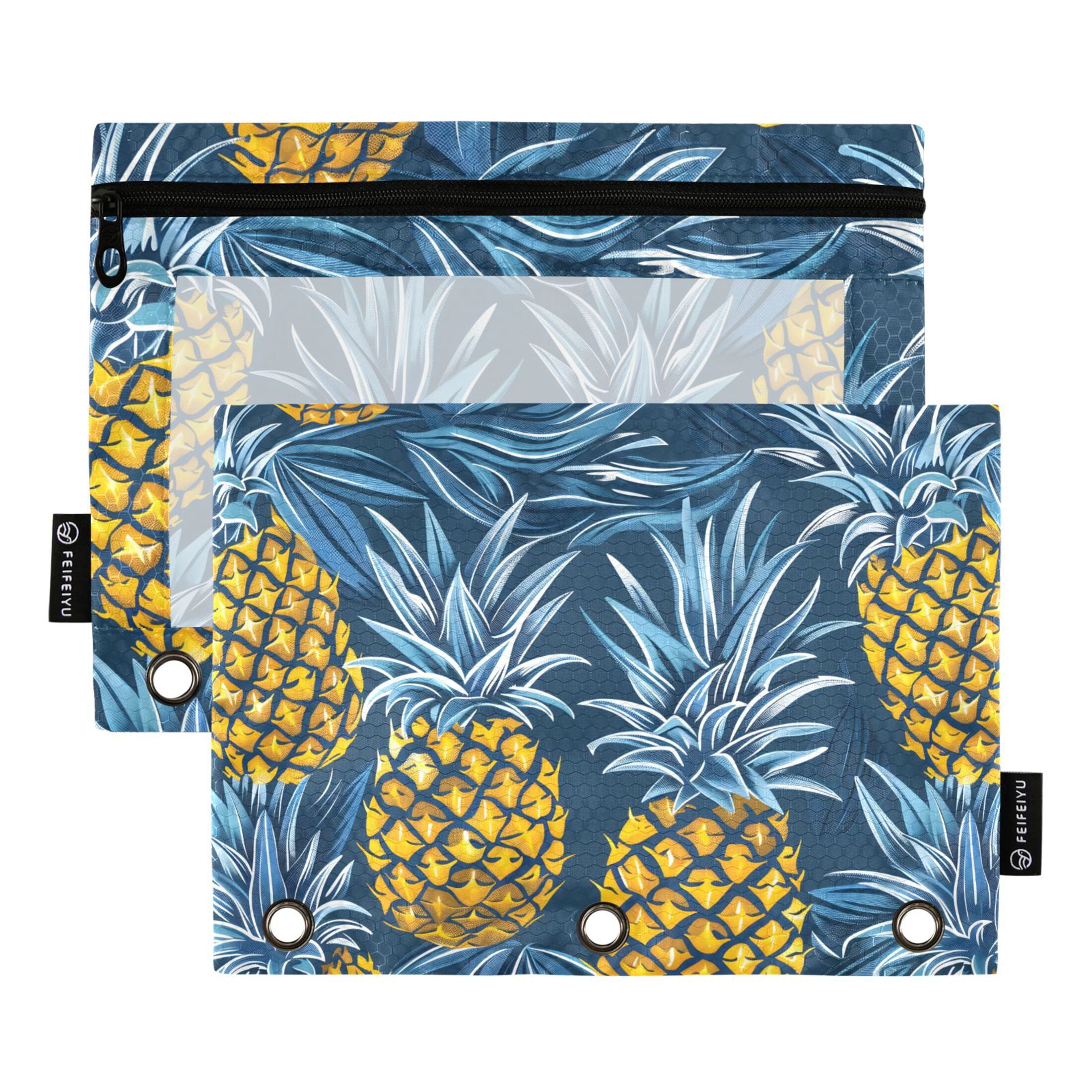 Tropical Pineapple 2 Pack Pencil Pouch for 3 Ring Binder Smooth Zipper ...