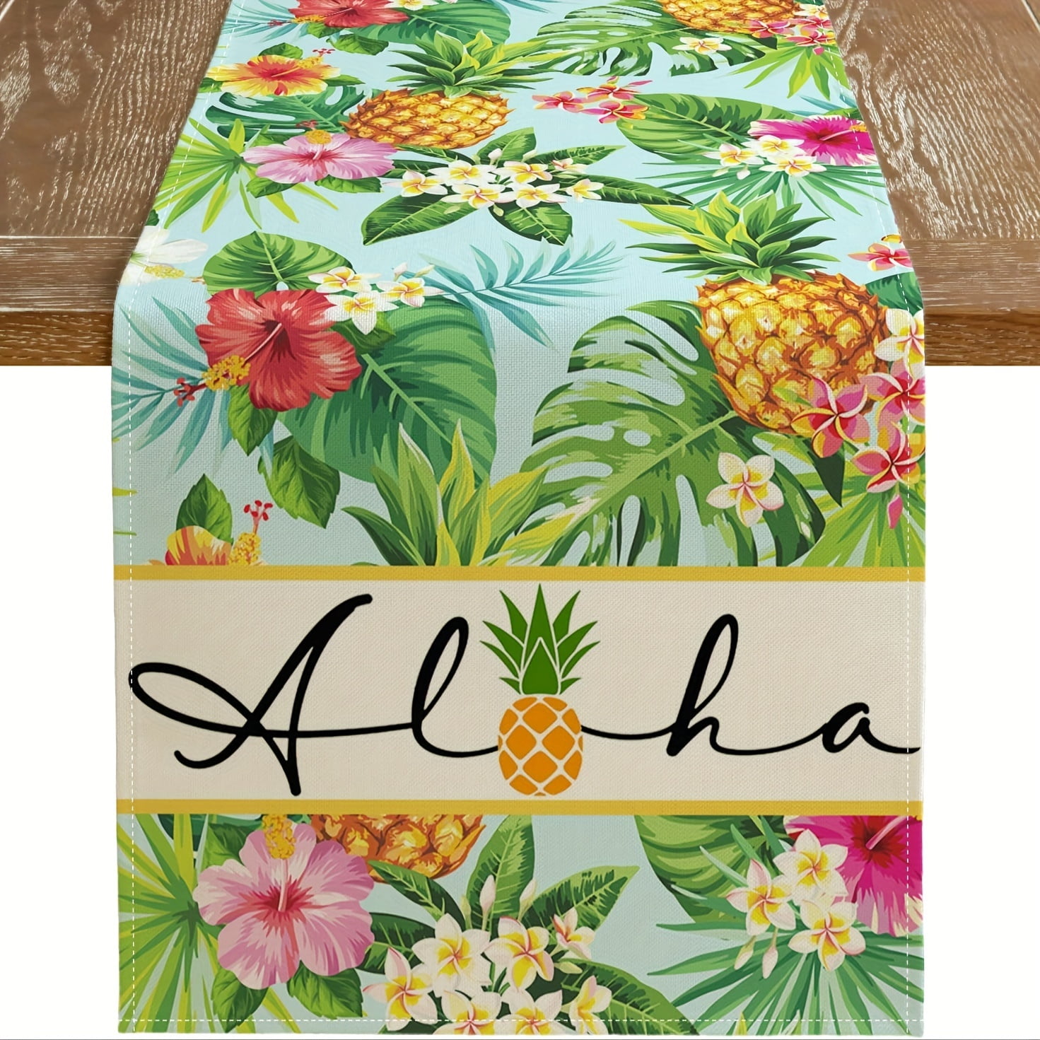Tropical Pineapple Aloha Linen Table Runner Summer Fall Dresser Scarf ...