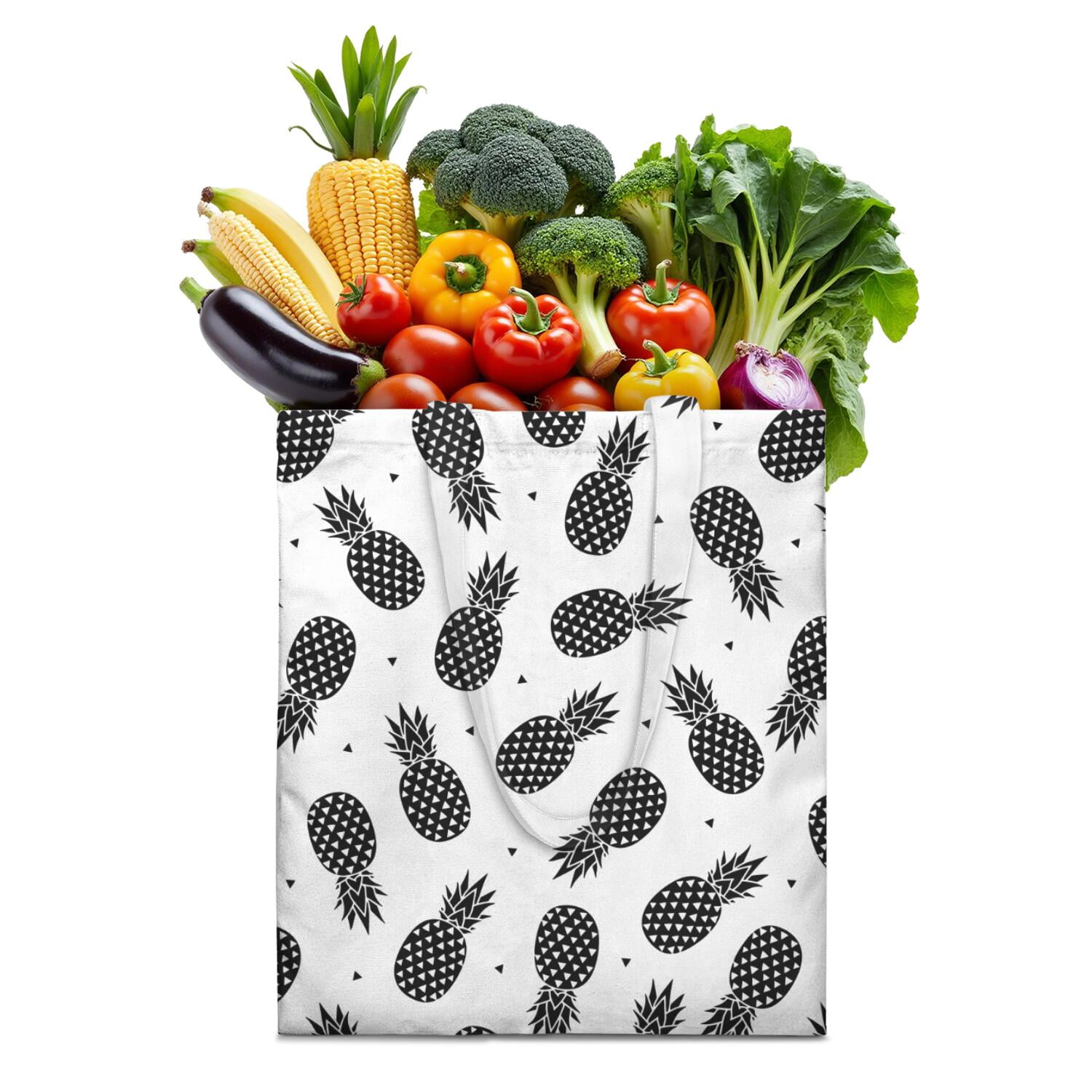 Tropical Pineapple Canvas Tote Bag – Reusable Hawaiian Fruit Print Grocery Bag with Aesthetic ...
