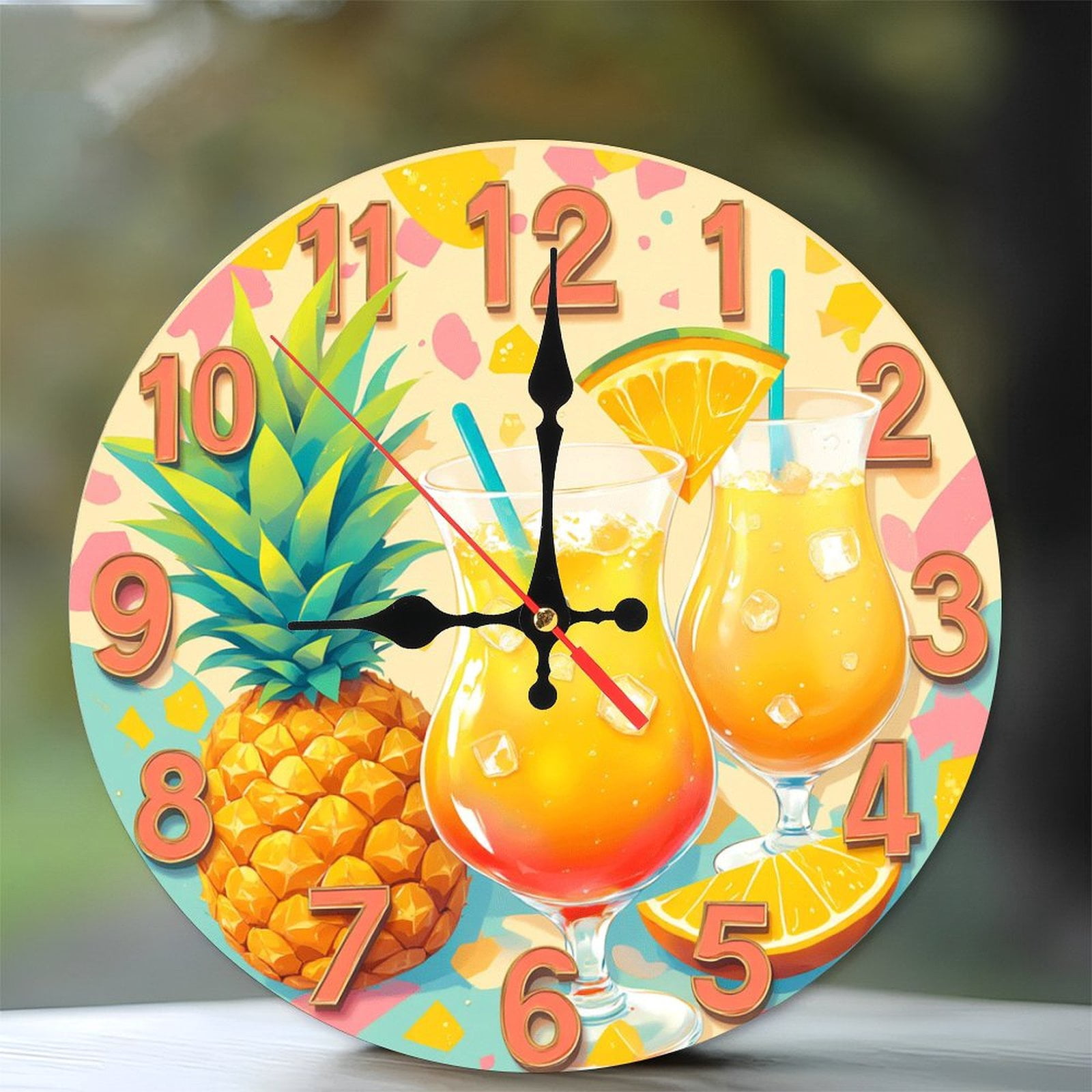 Tropical Pineapple Cocktail Summer Wall Clock 10-Inch Silent Wooden ...