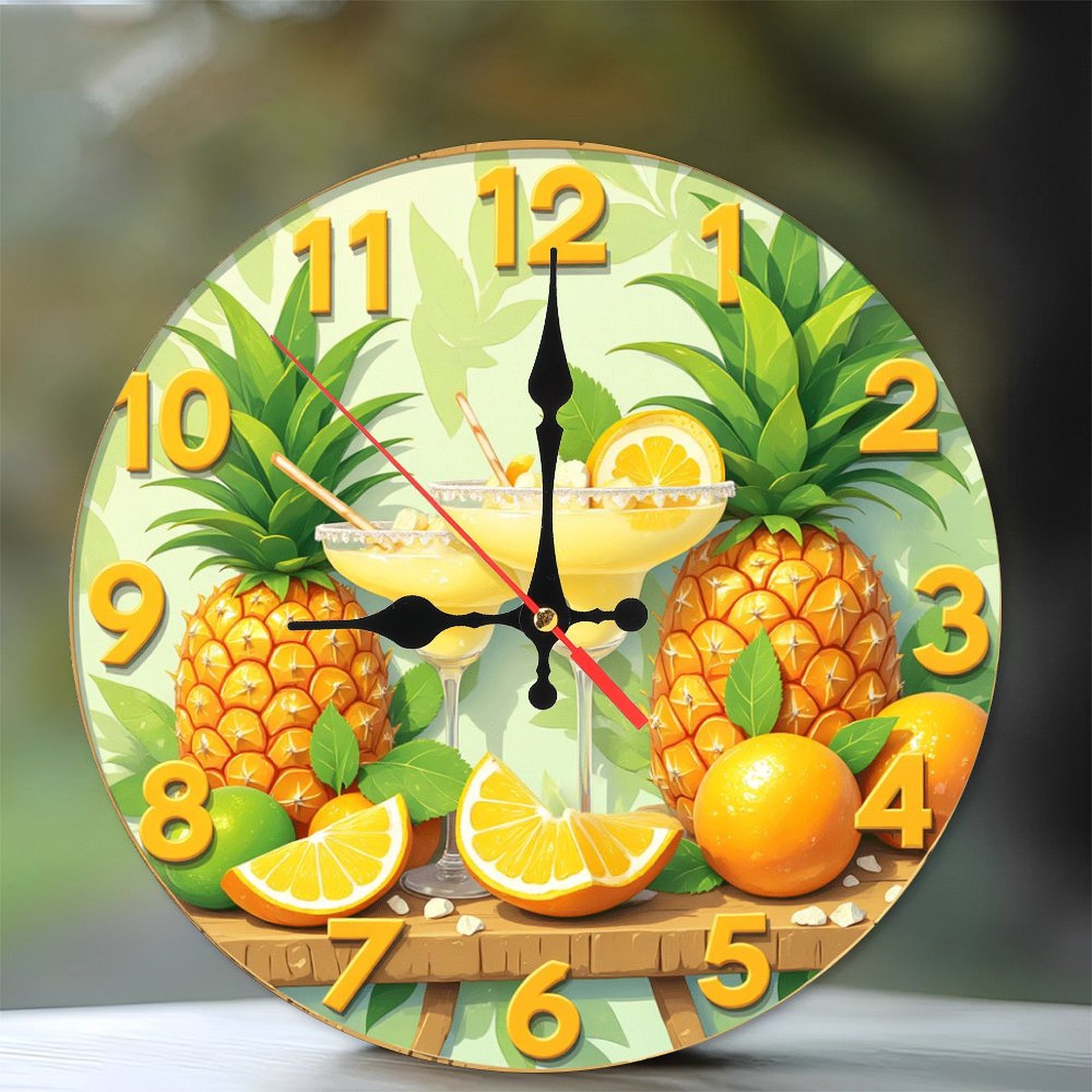 Tropical Pineapple Margarita Wall Clock 10-Inch Silent Wooden Wall ...