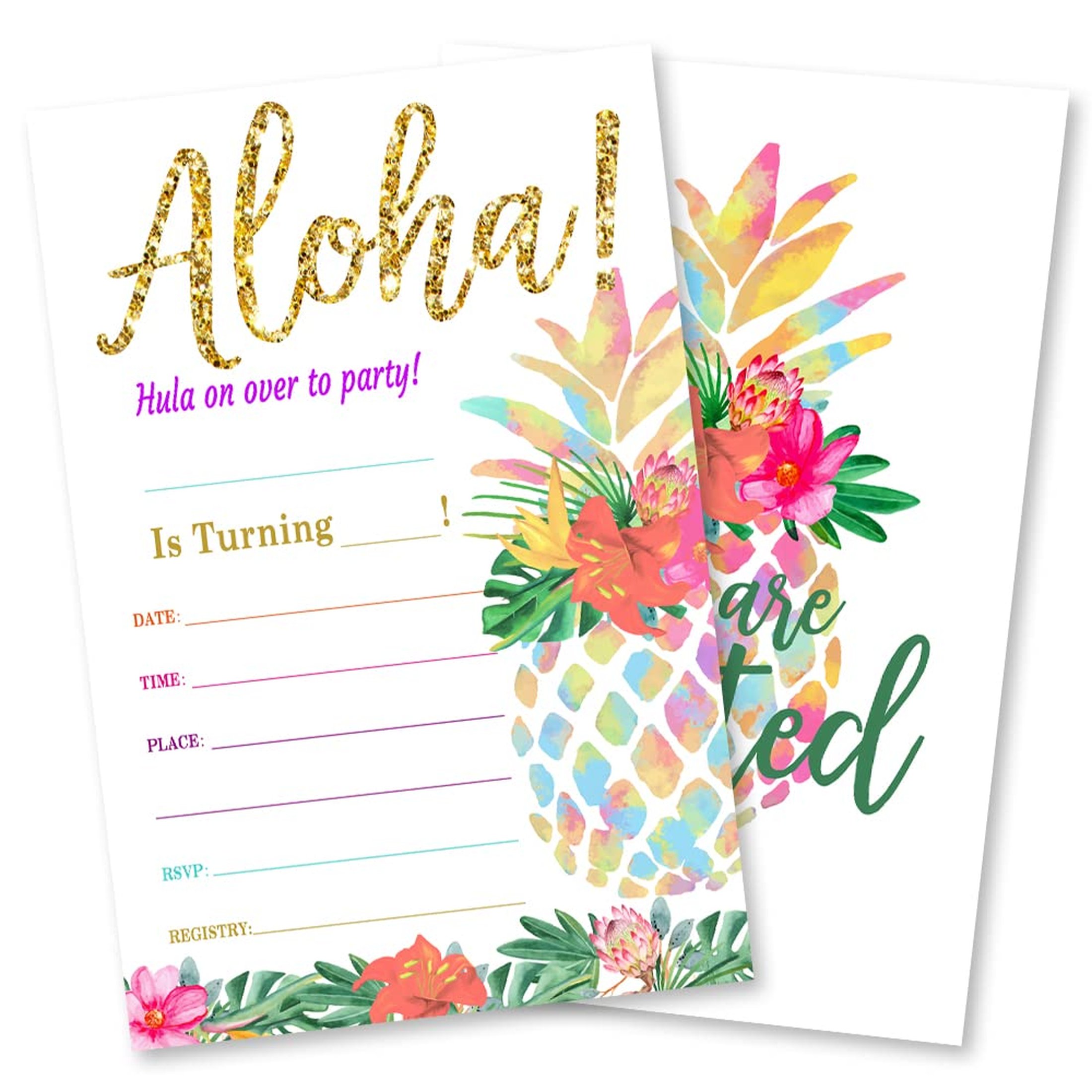 Tropical Pineapple Party Invitations - Set of 20 Vibrant Luau Designs ...