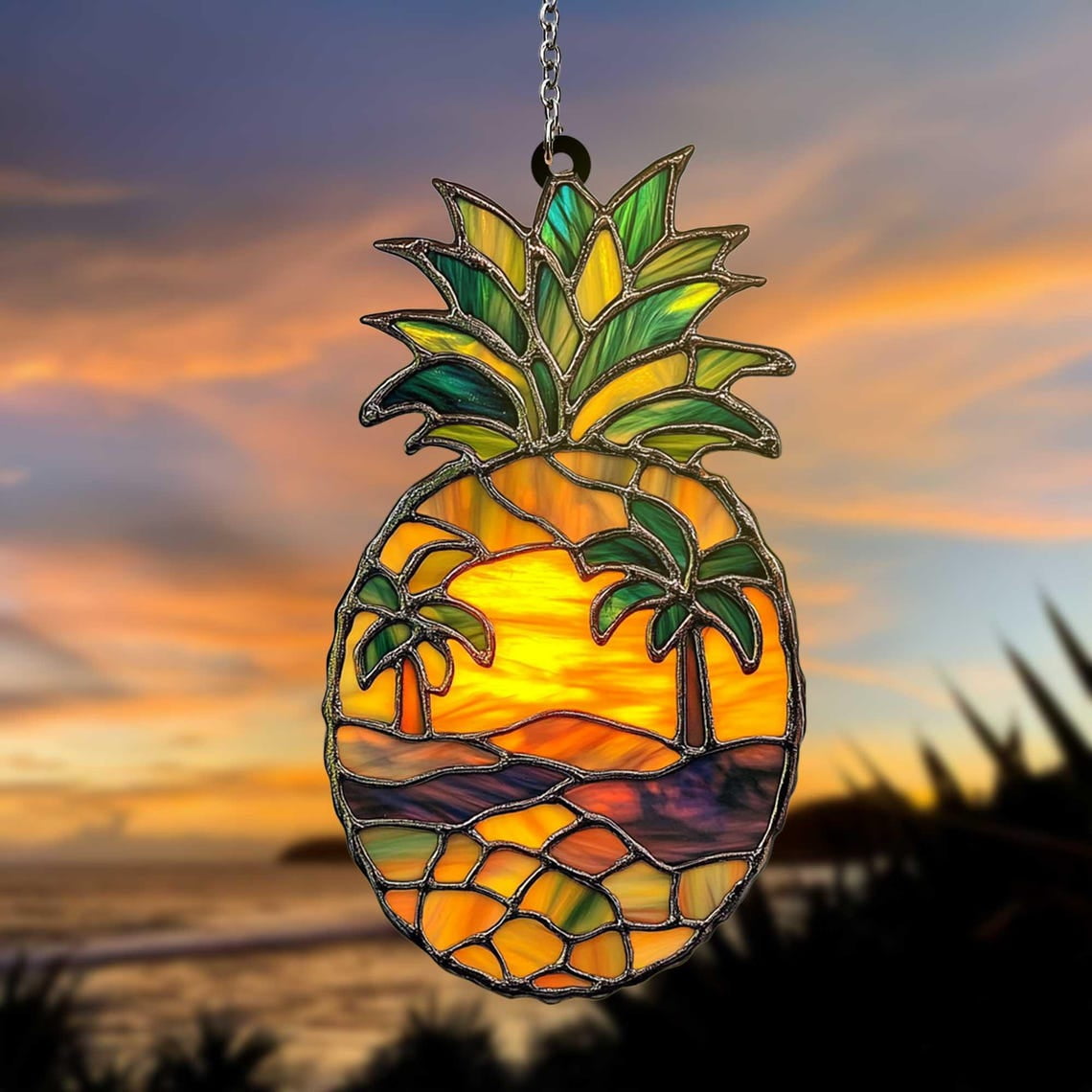 Tropical Pineapple Suncatcher Acrylic Window Hanging with Ocean View ...