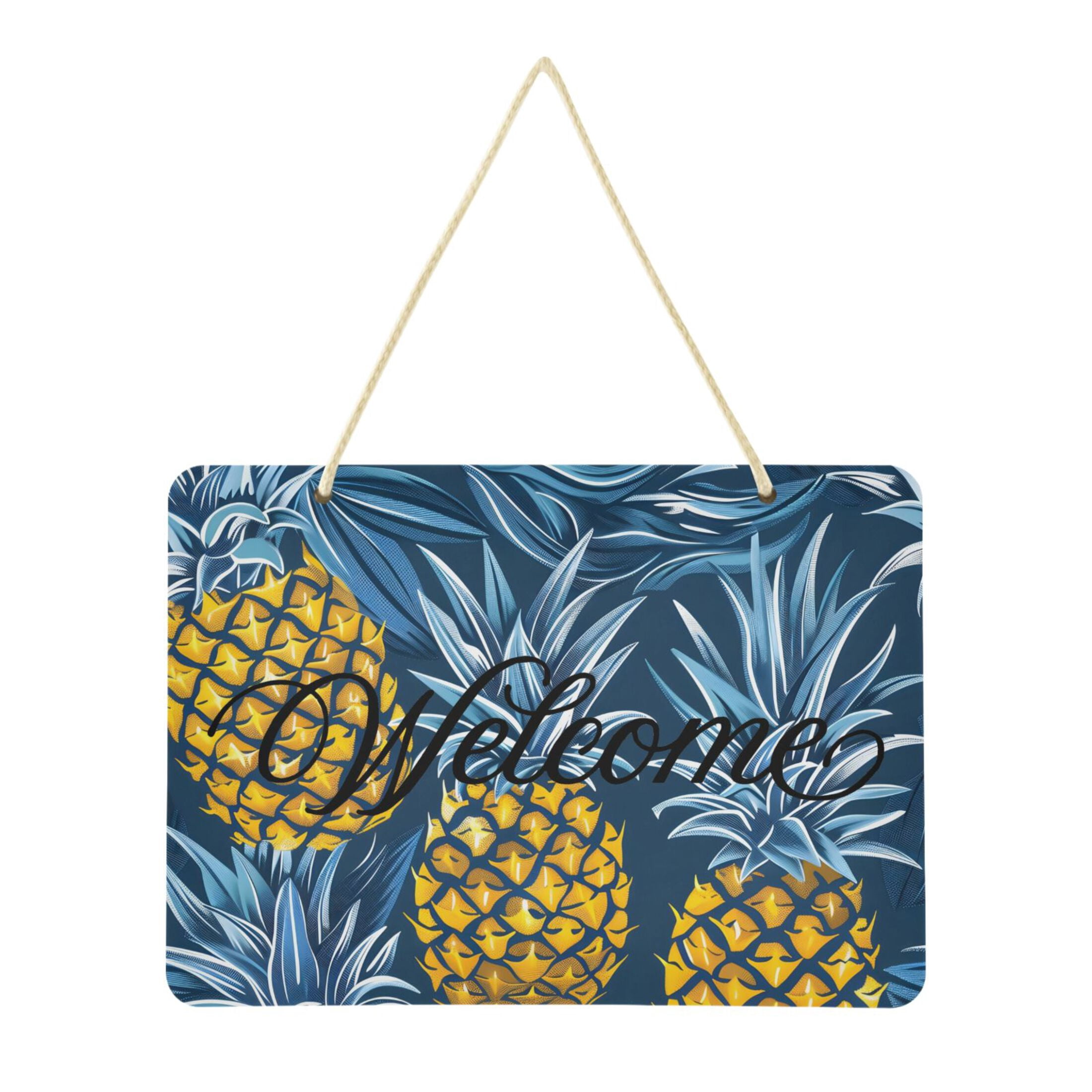 Tropical Pineapple Welcome Sign Front Door PVC 14x10 inch Hanger Hello ...