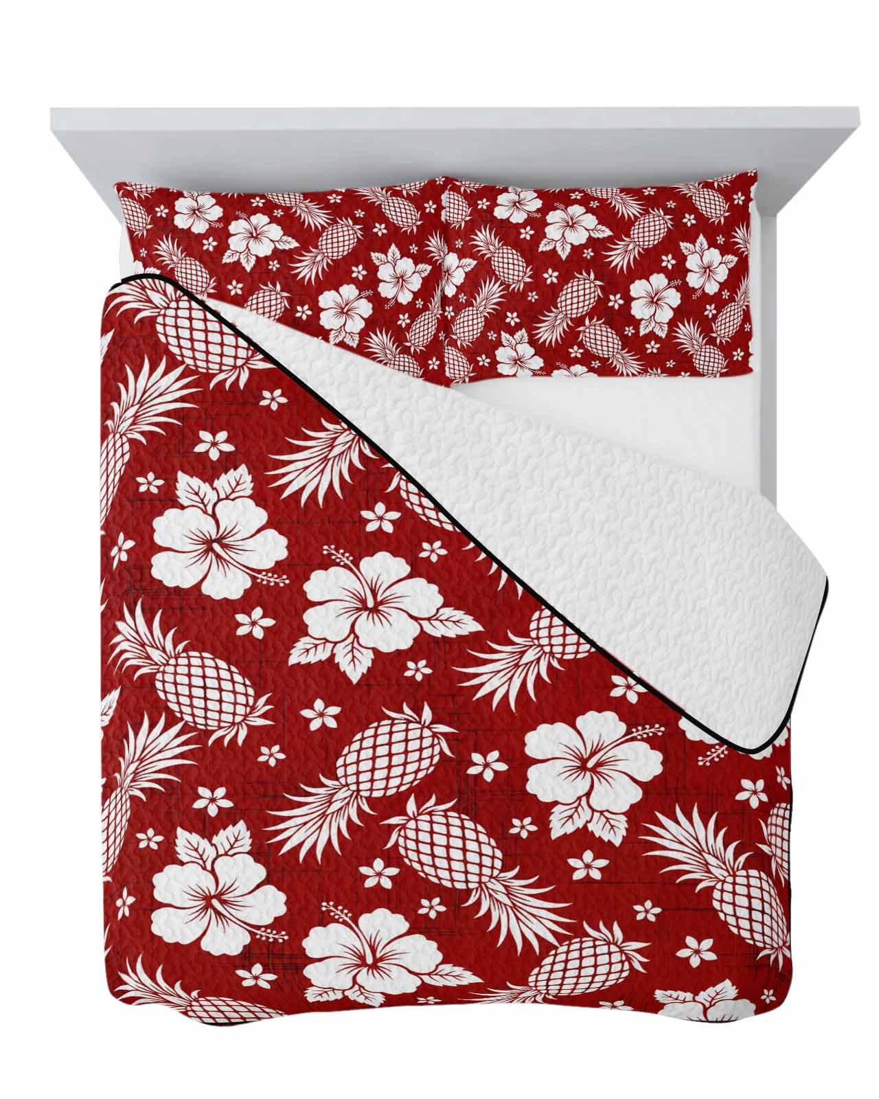 Tropical Pineapples 3 Piece Quilt Set Queen Size, Summer Hibiscus ...