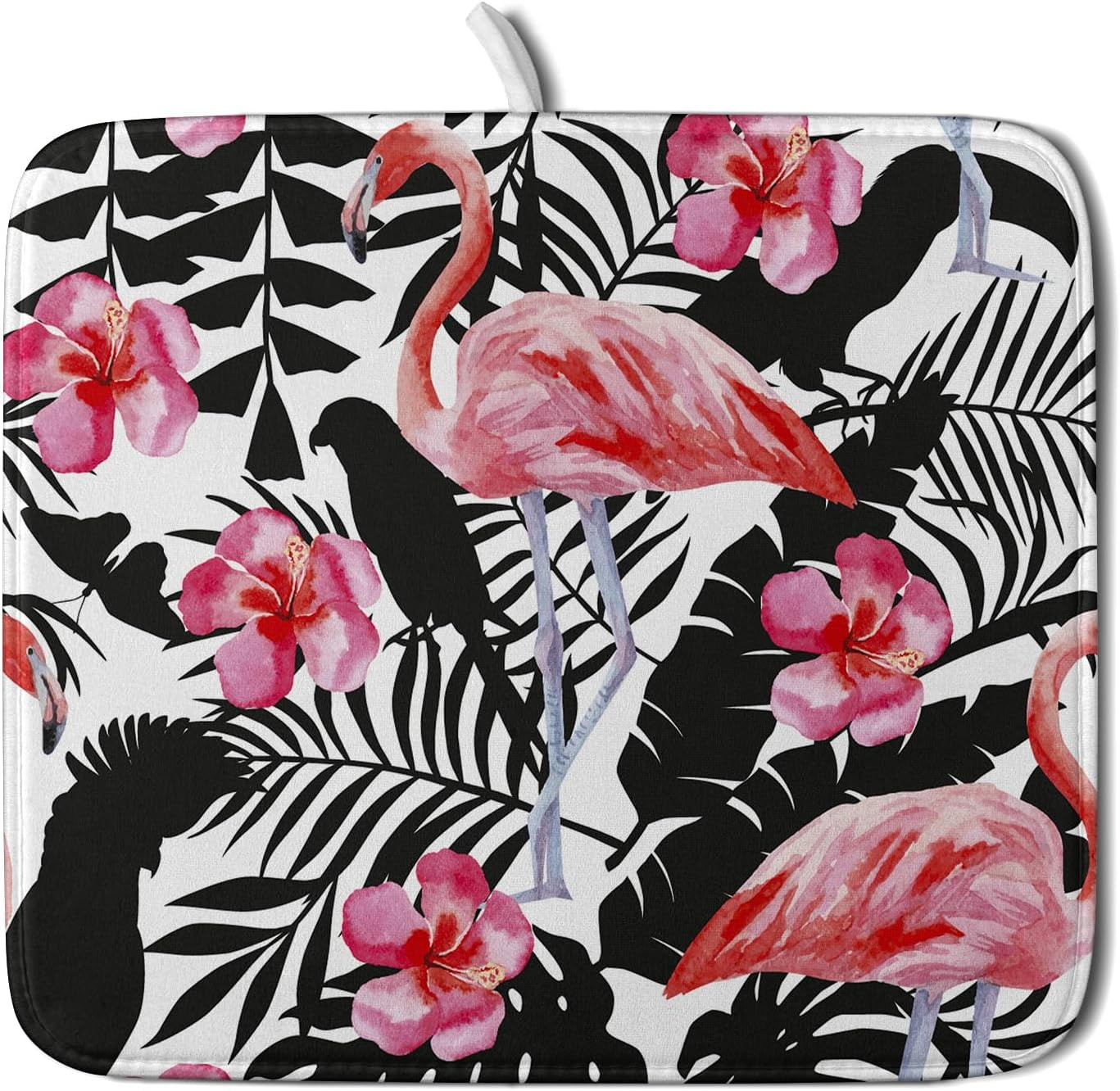Tropical Pink Flamingo Dish Mat - Palm Leaves Dish Drying Mats for ...