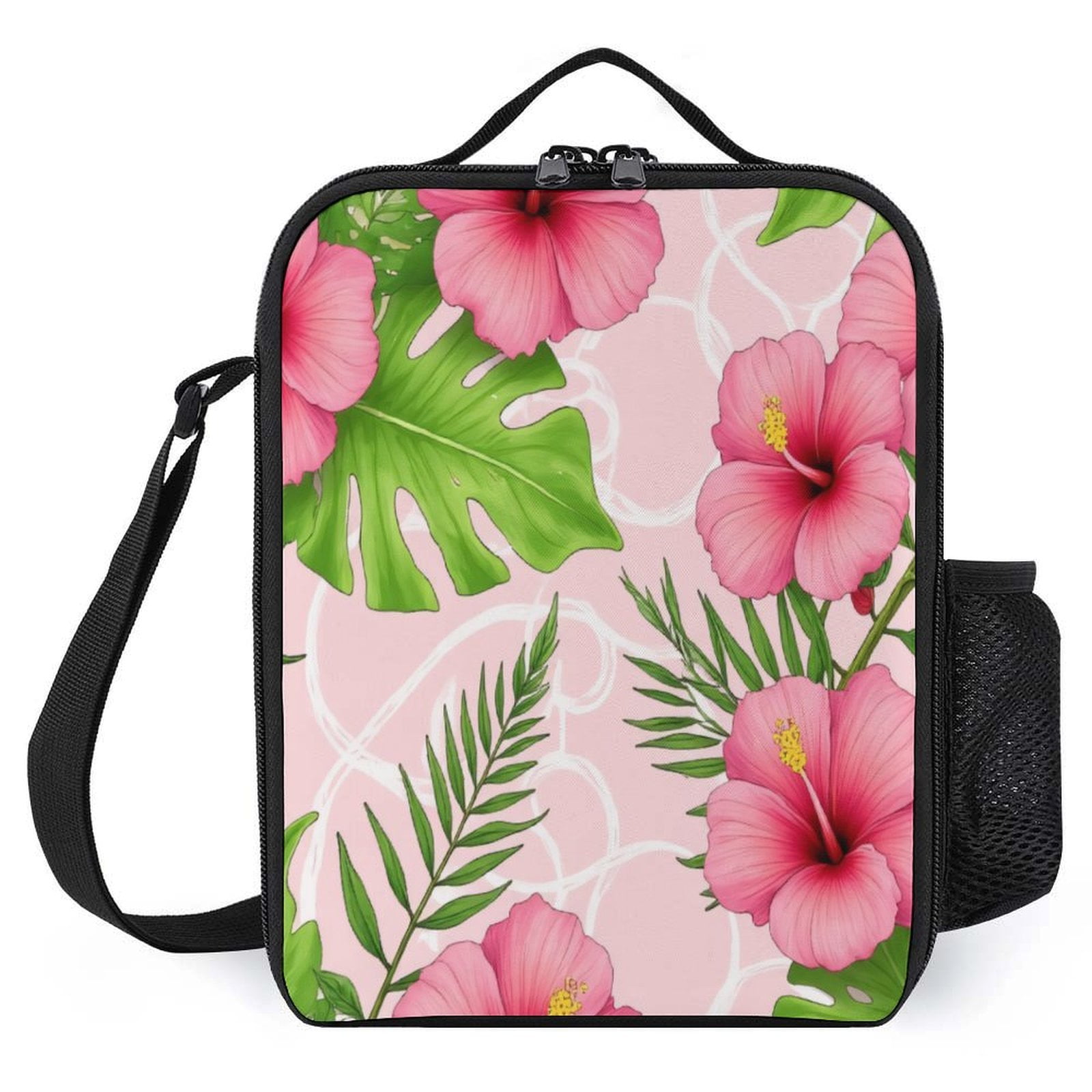Tropical Pink Hibiscus Pattern Portable Lunch Boxes Women Waterproof ...