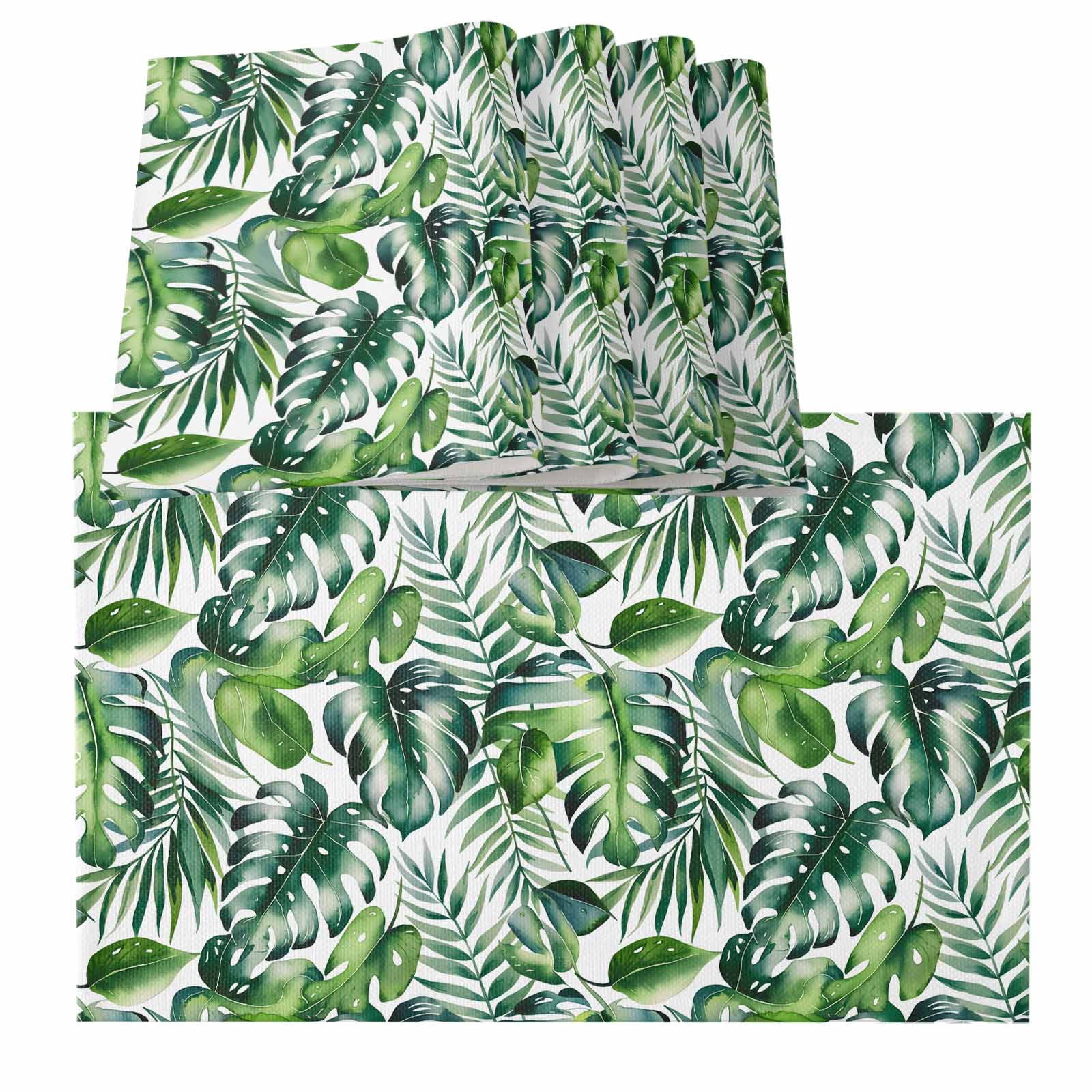 Tropical Placemats for Dinning Table Set of 6, Green Palm Leaf Summer ...