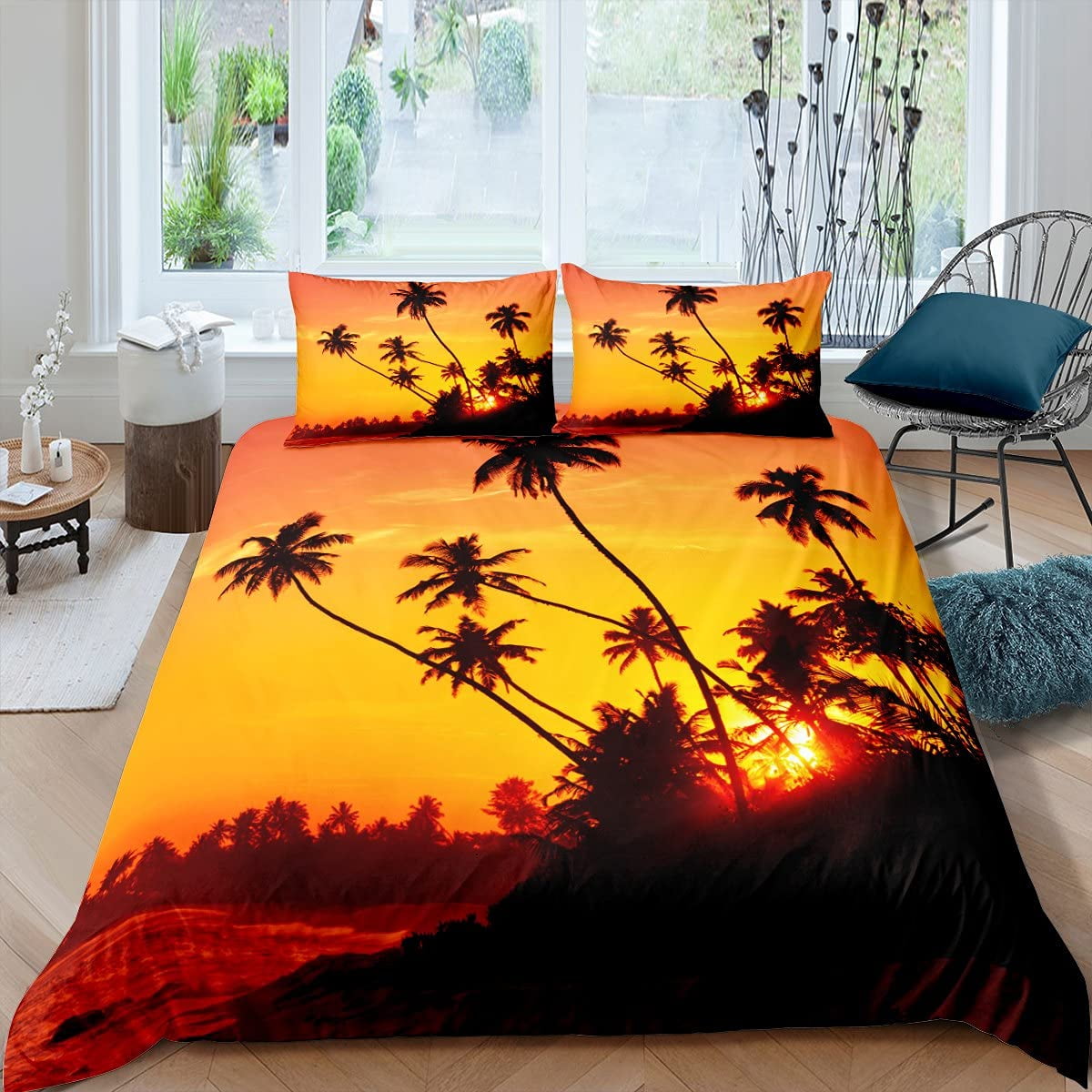 Tropical Plam Tree King Size Duvet Cover Sunset Coconut Tree Soft ...