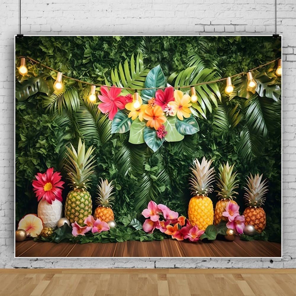 Tropical Plant Backdrop Palm Leaf Wall Greenery Pineapple Fruit ...