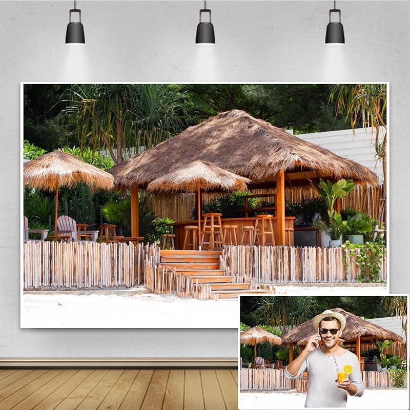 Tropical Plant Backdrop Palm Leaf Wall Hibiscus Flowers Pineapple Fruit ...