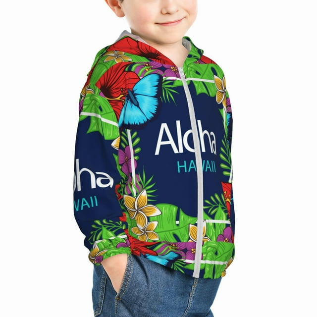 Tropical Plant Background Kids Zip-Up Hoodie Girls Boys Sun Protection Jacket Hooded Cooling ...