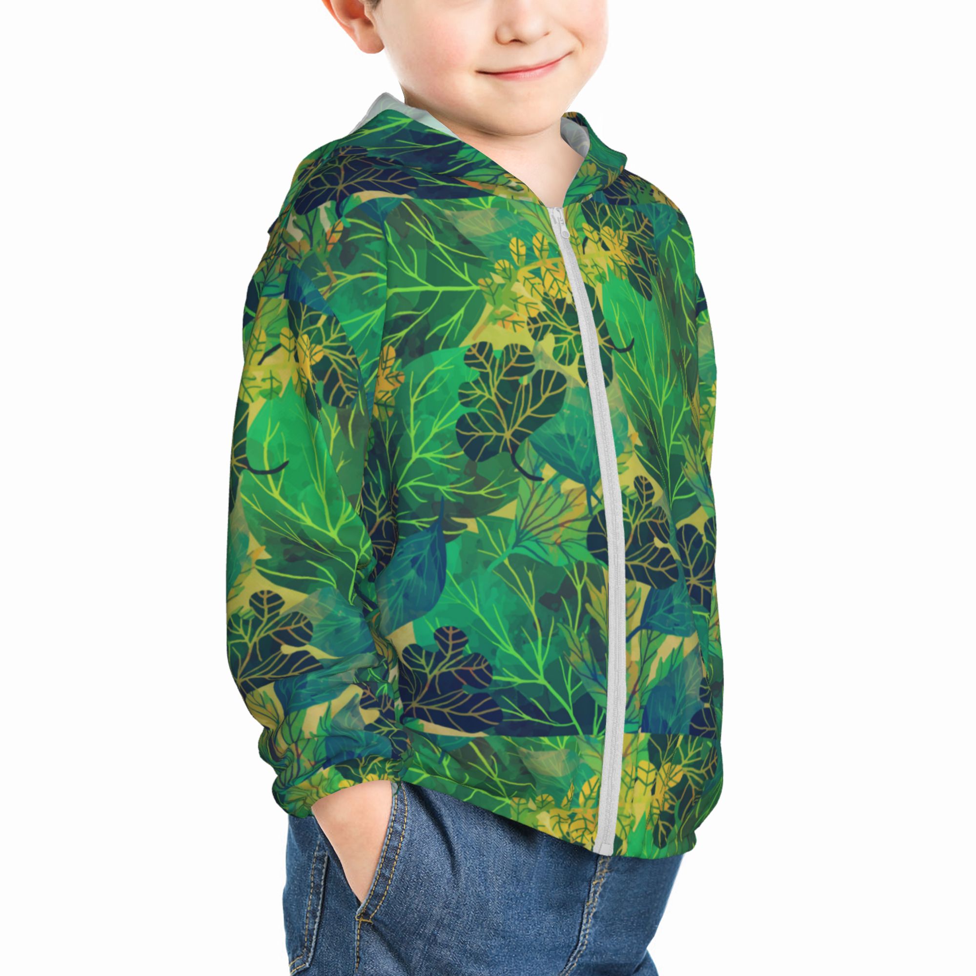 Tropical Plant Background Kids Zip-Up Hoodie Girls Boys Sun Protection Jacket Hooded Cooling ...