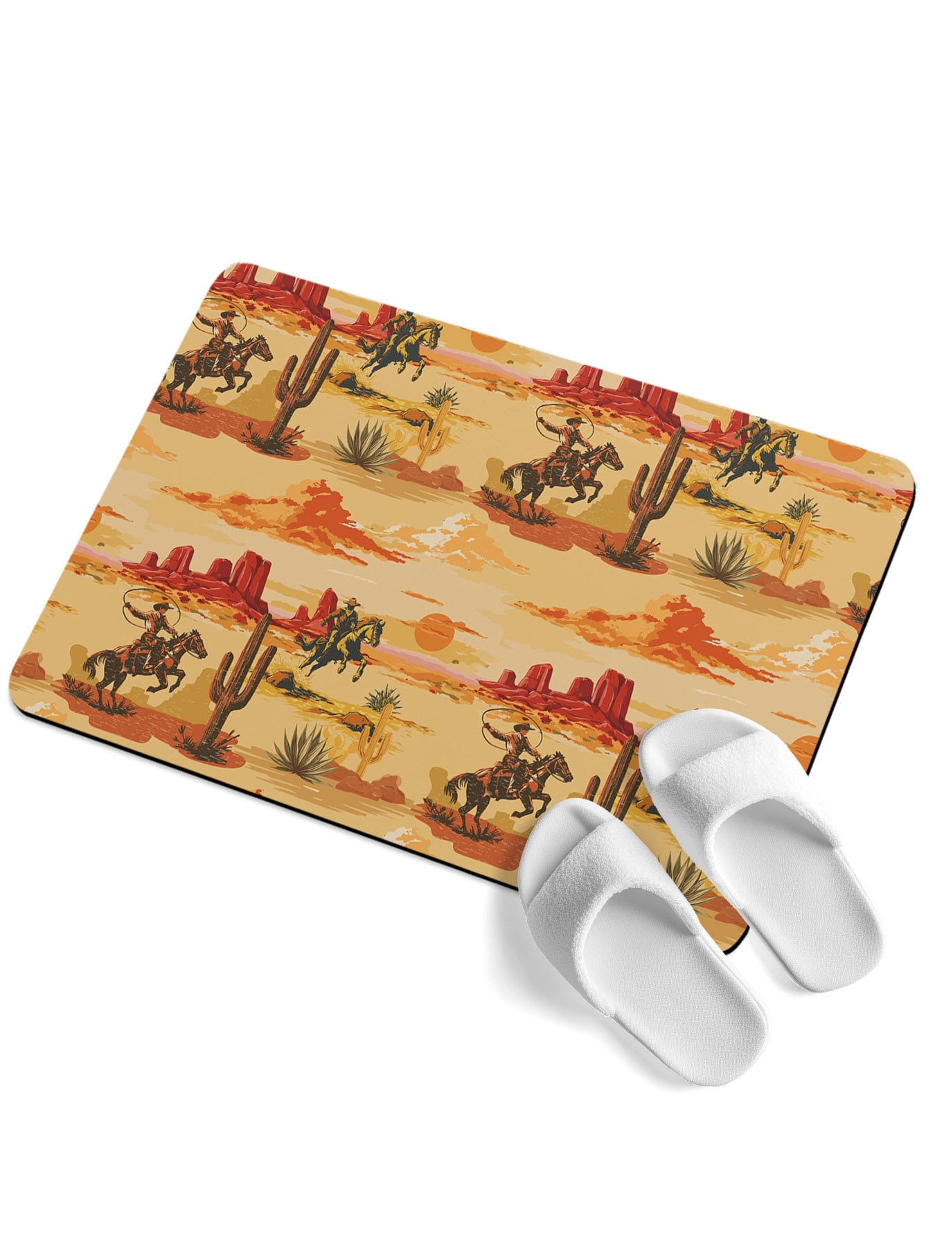 Tropical Plant Cactus Soft Diatomaceous Earth Mat, Western Cowboy Horse ...