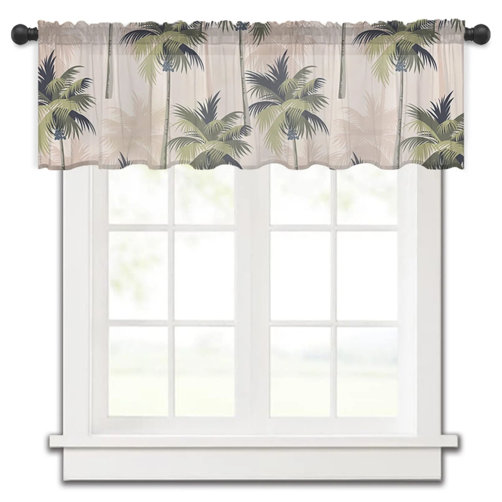 Tropical Plant Coconut Tree Short Sheer Window Curtain Tulle Curtains ...