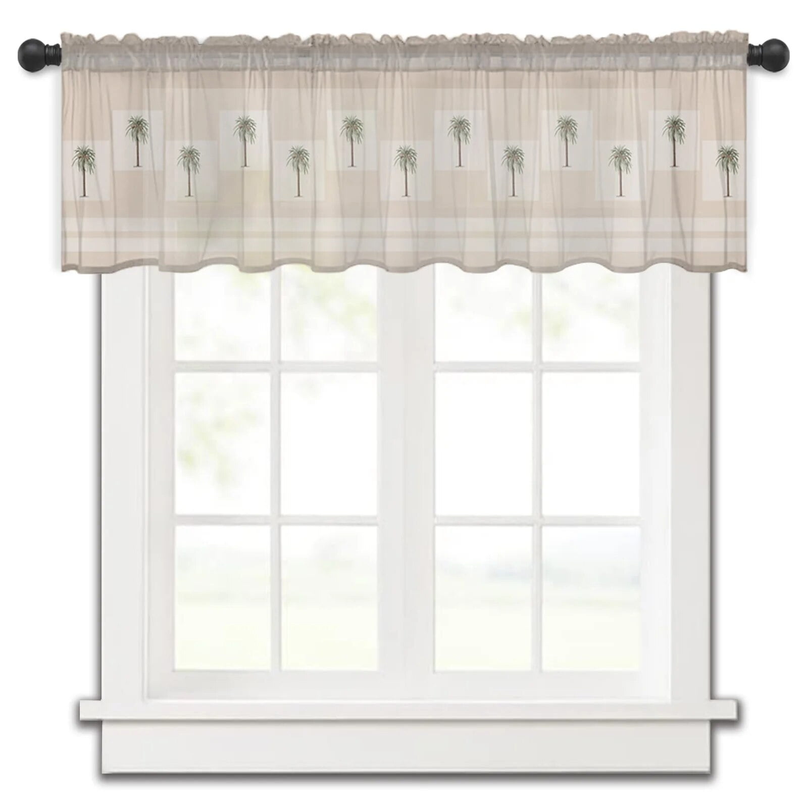 Tropical Plant Coconut Tree Short Sheer Window Curtain Tulle Curtains ...