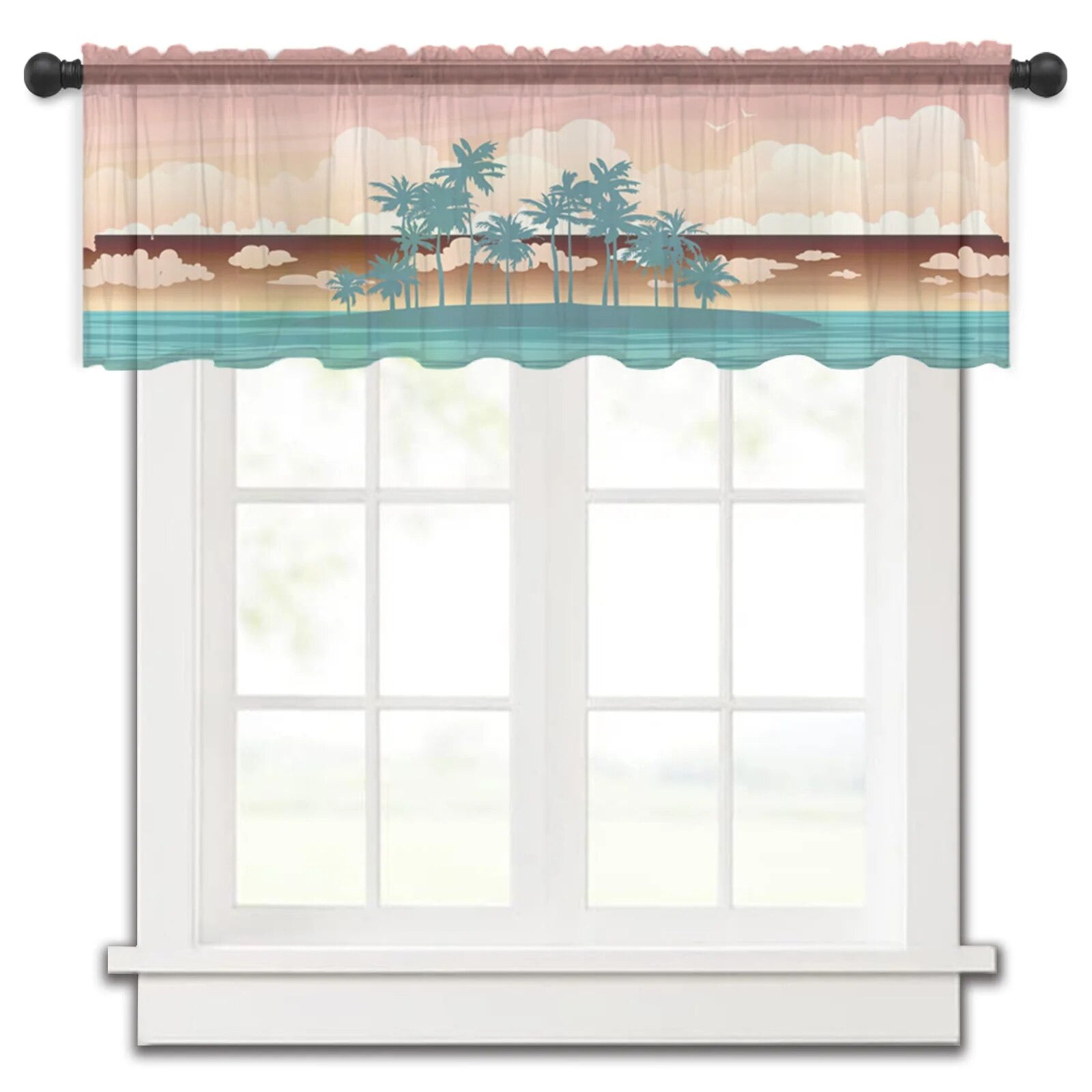 Tropical Plant Coconut Tree Short Sheer Window Curtain Tulle Curtains ...