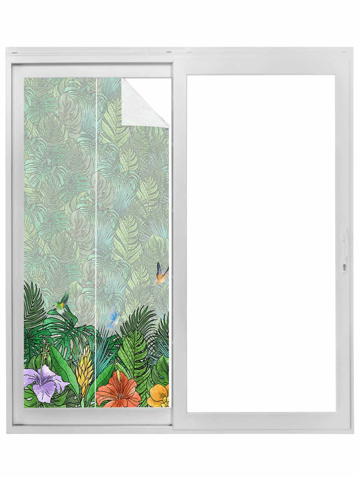 Tropical Plant Colorful Floral Window Privacy Film, Fern Print Summer ...