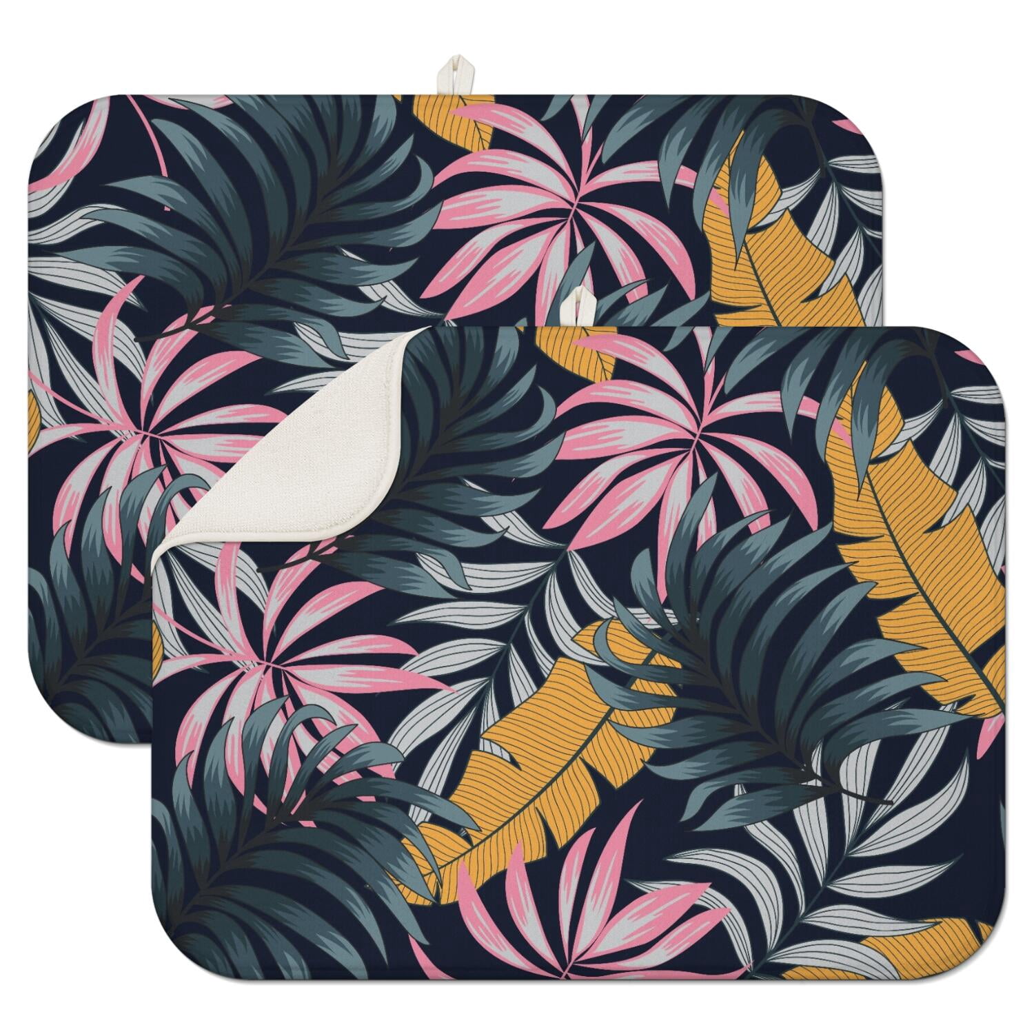 Tropical Plant Dish Drying Mat – Hawaiian Palm Inspired Floral Print ...
