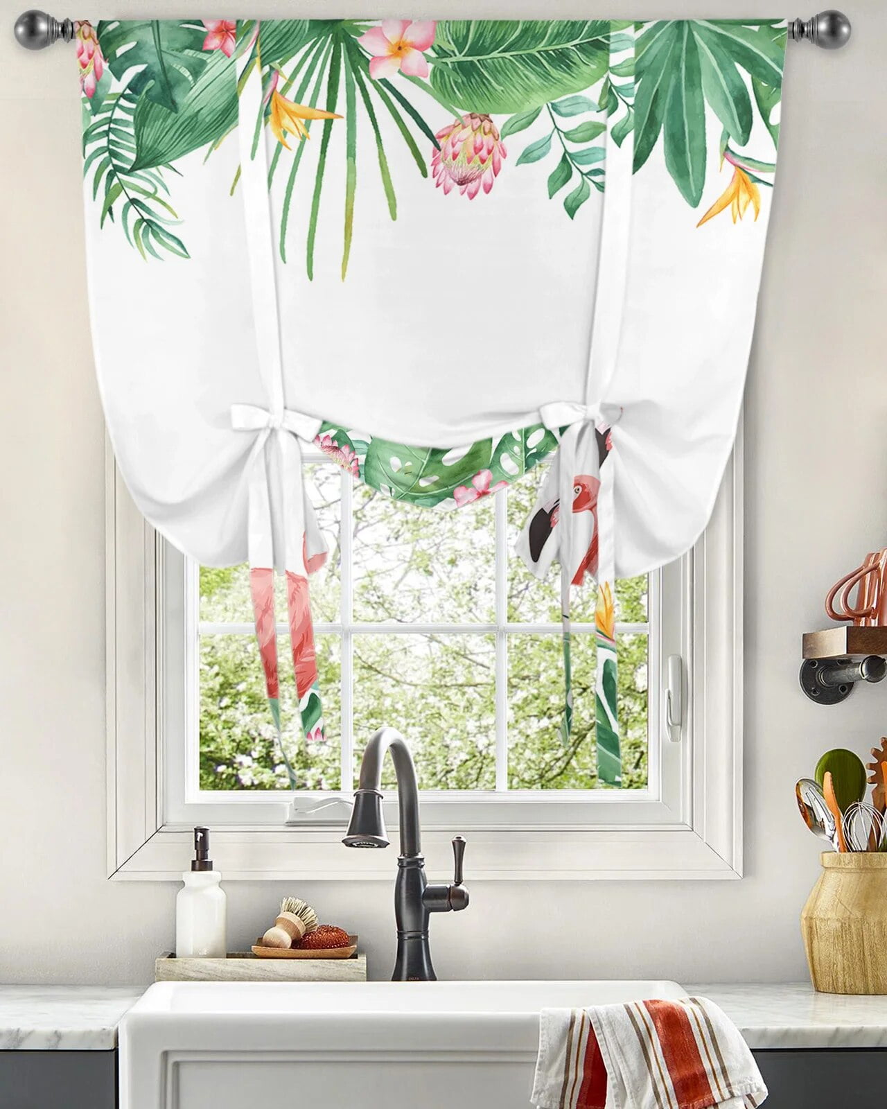 Tropical Plant Flamingo Palm Leaf Window Curtain for Living Room ...