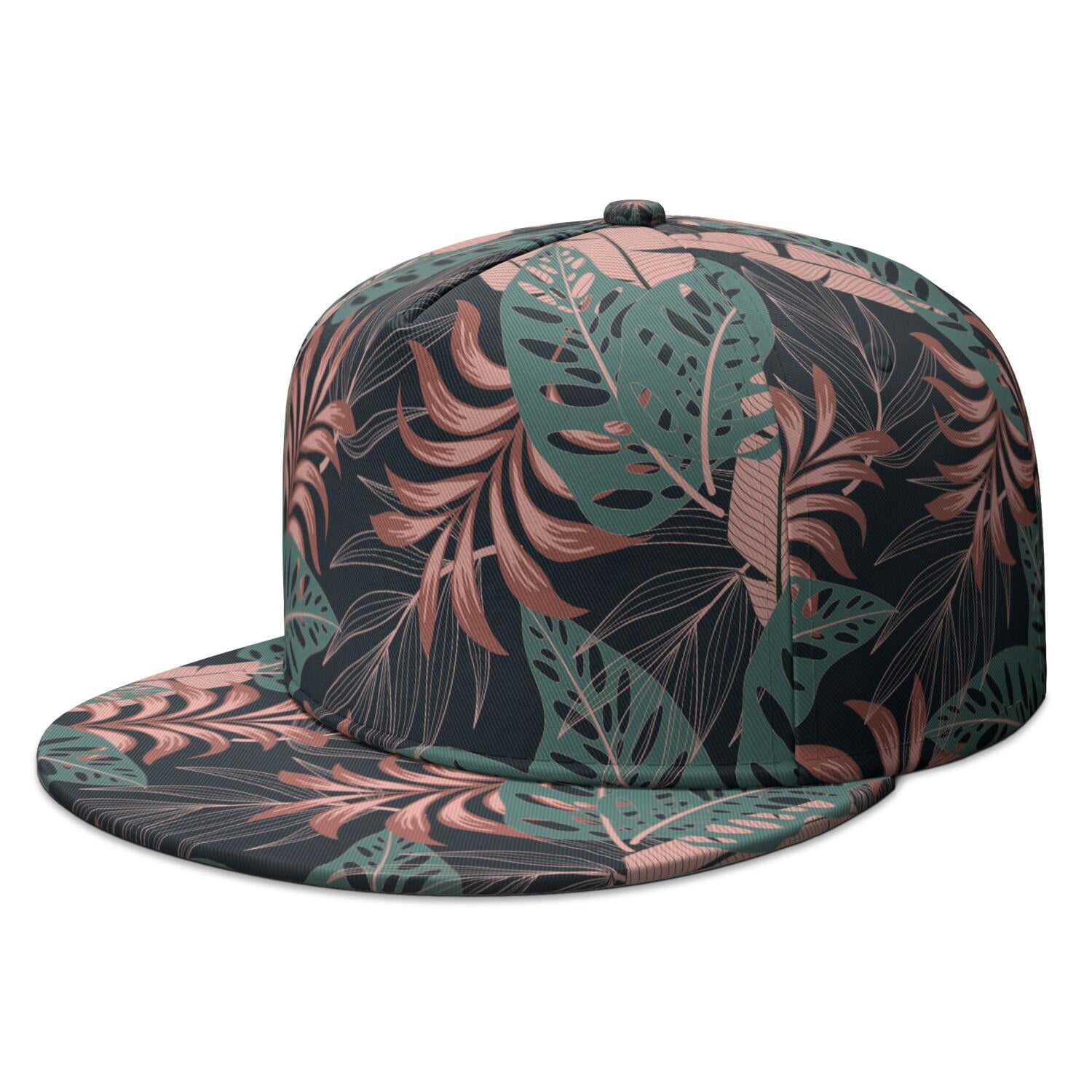 Tropical Plant Flat Bill Cap - Hawaiian Leafy Design Adjustable Urban ...