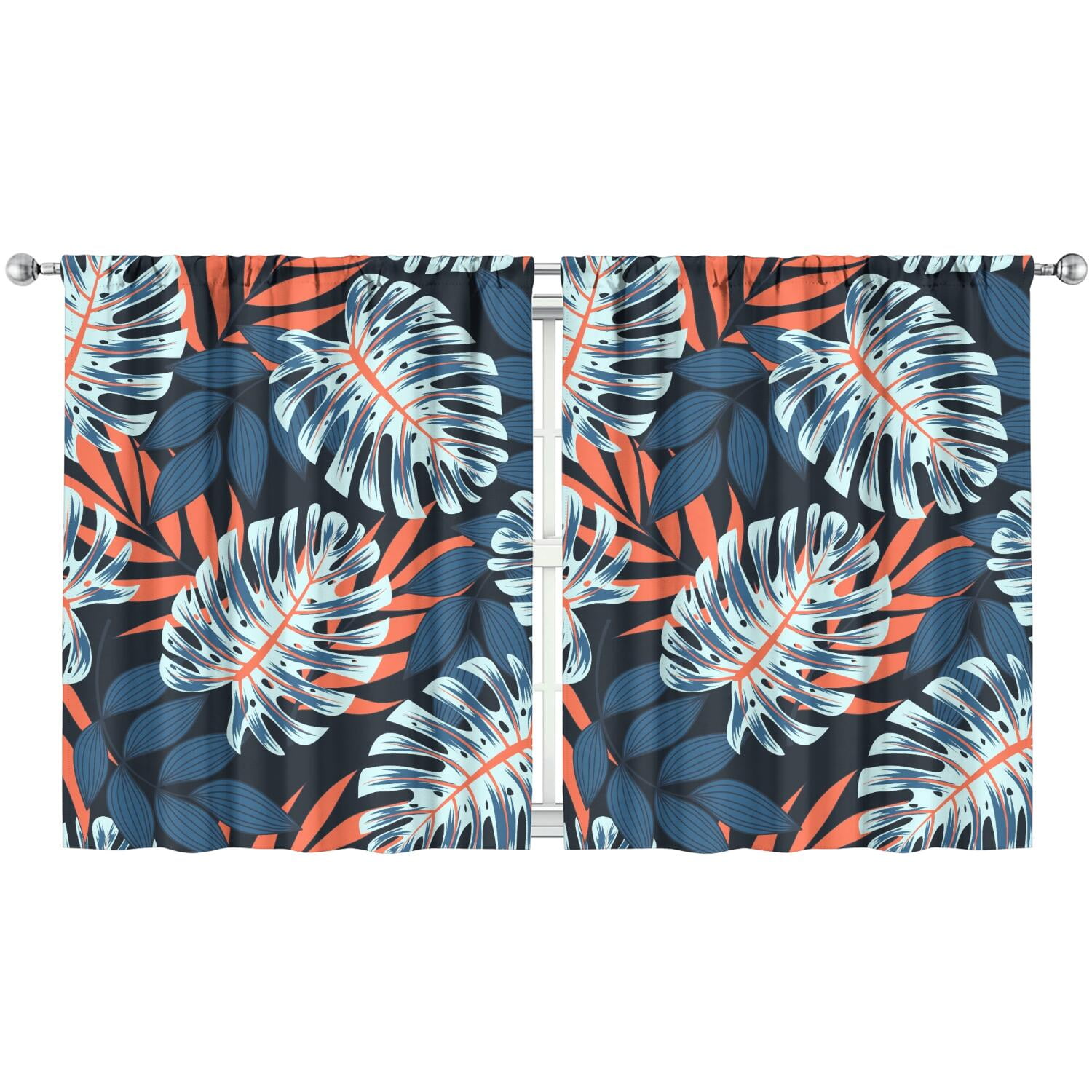 Tropical Plant & Floral Kitchen Curtains - 2 Piece Tier Panels, Vibrant ...