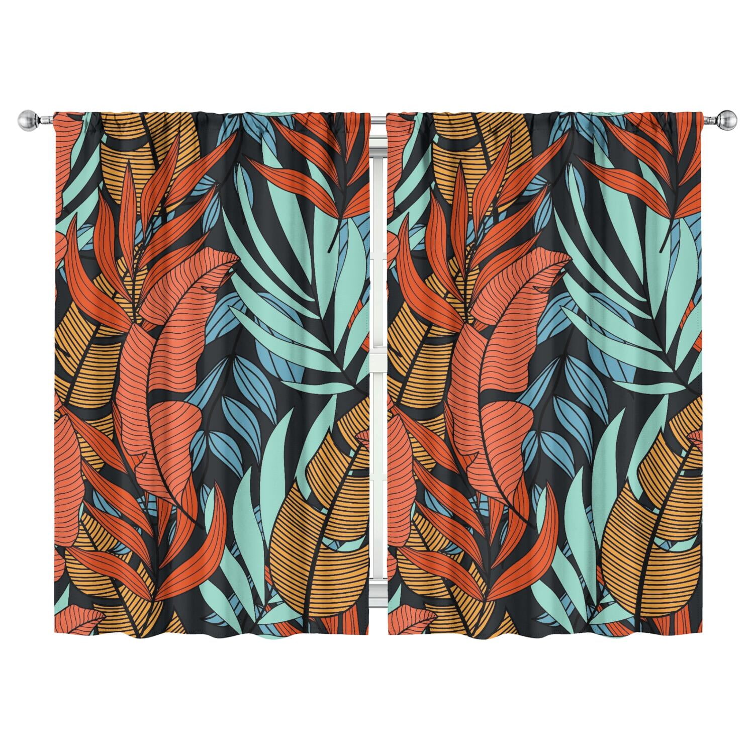 Tropical Plant & Floral Kitchen Curtains - 2 Piece Tier Panels, Vibrant ...