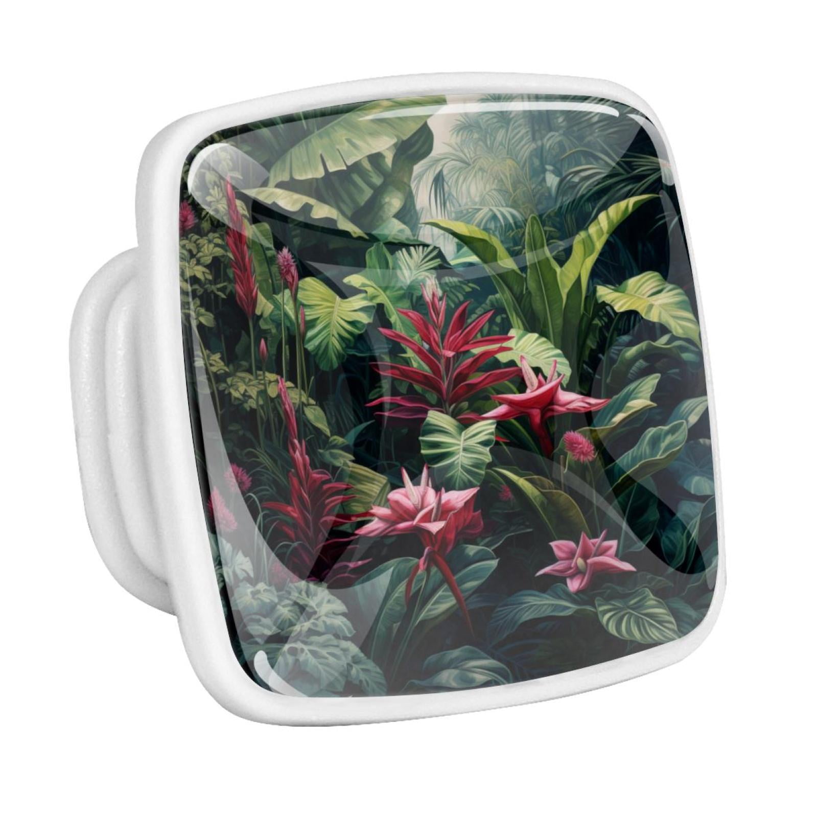 Tropical Plant Fluorescent Drawer Pulls with Screws Square 4-Pack Glow ...