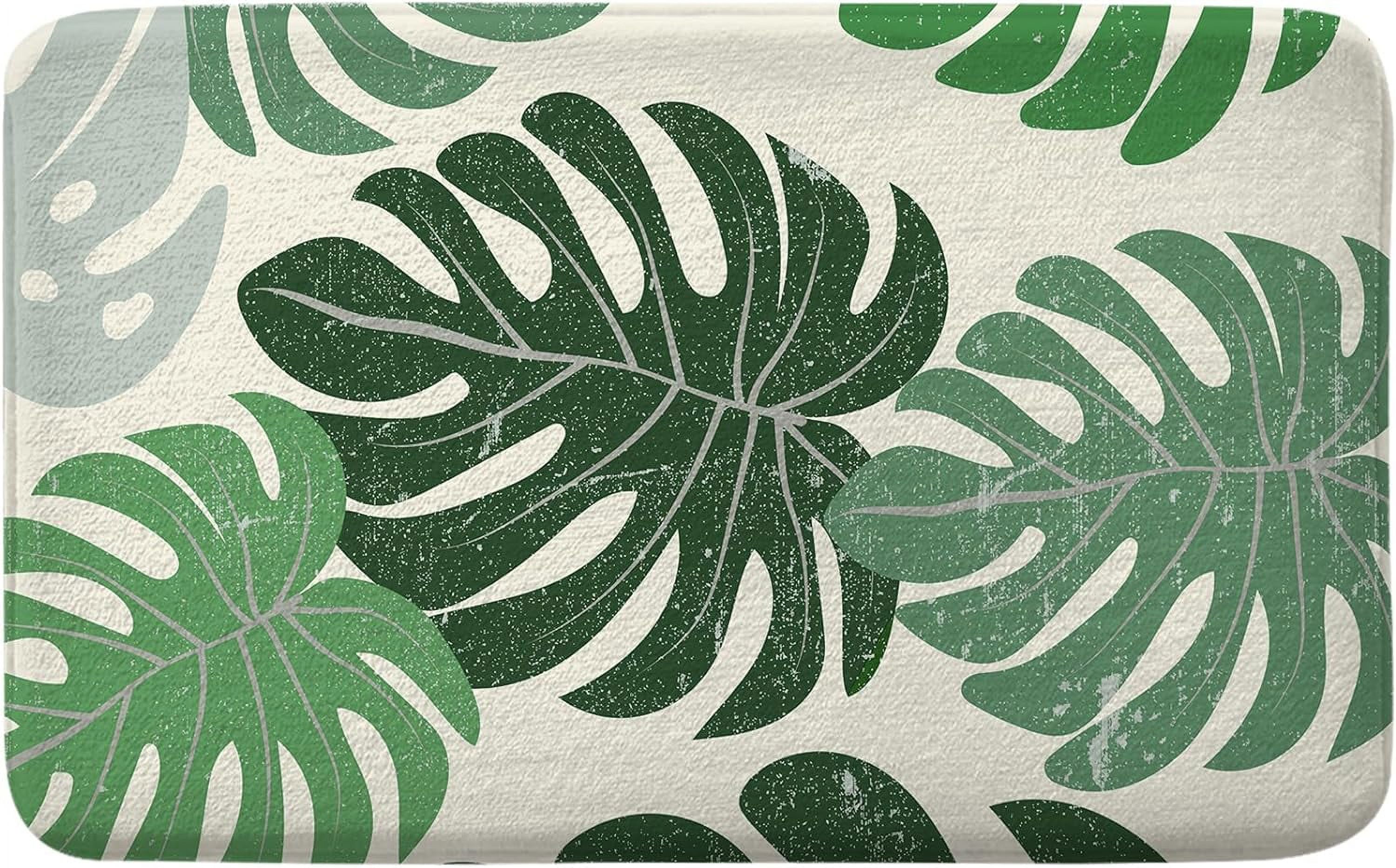 Tropical Plant Green Leaf Bath Mat, Cute Sage Green Monstera Non Slip ...