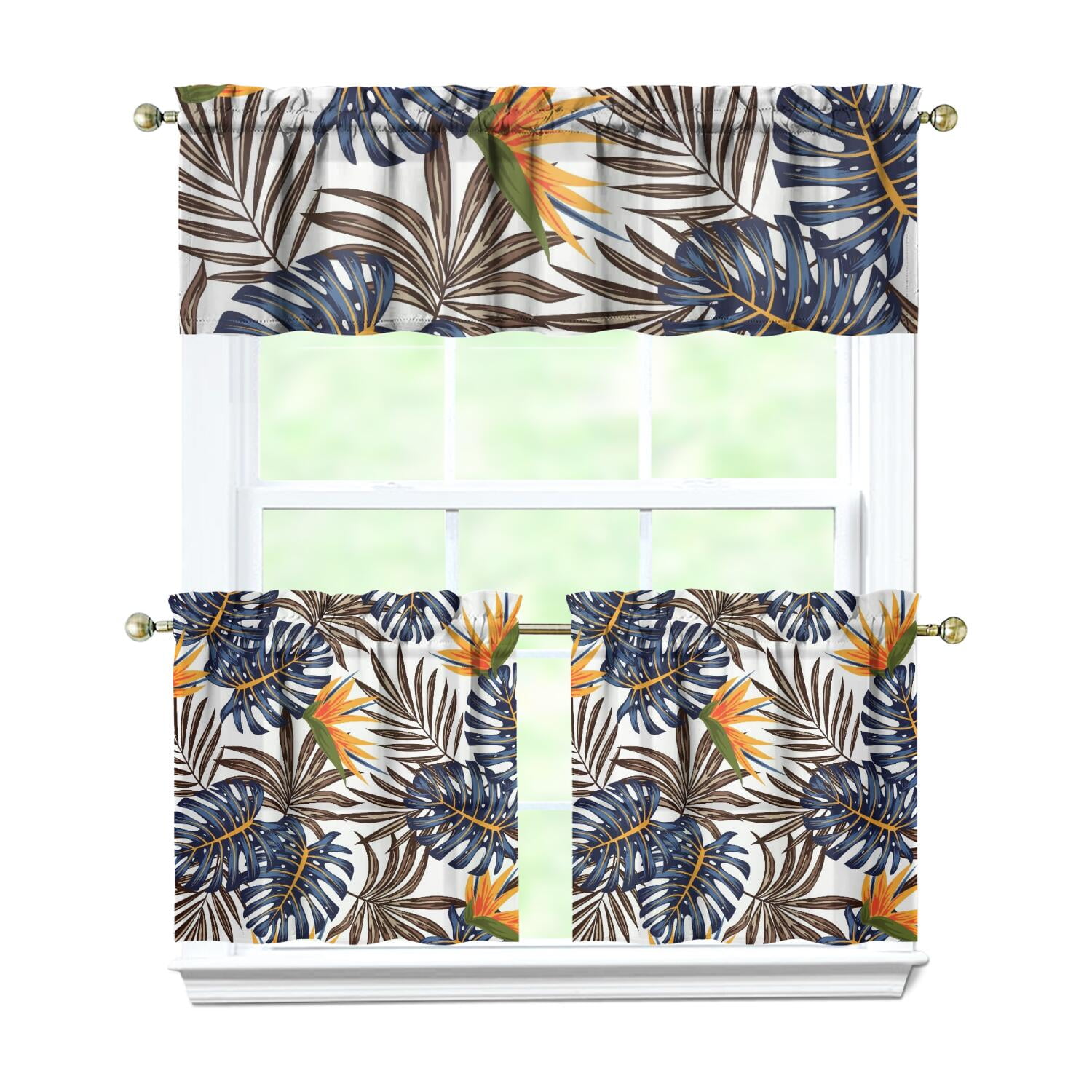 Tropical Plant Kitchen Curtains Set with Hawaiian Floral and Jungle ...
