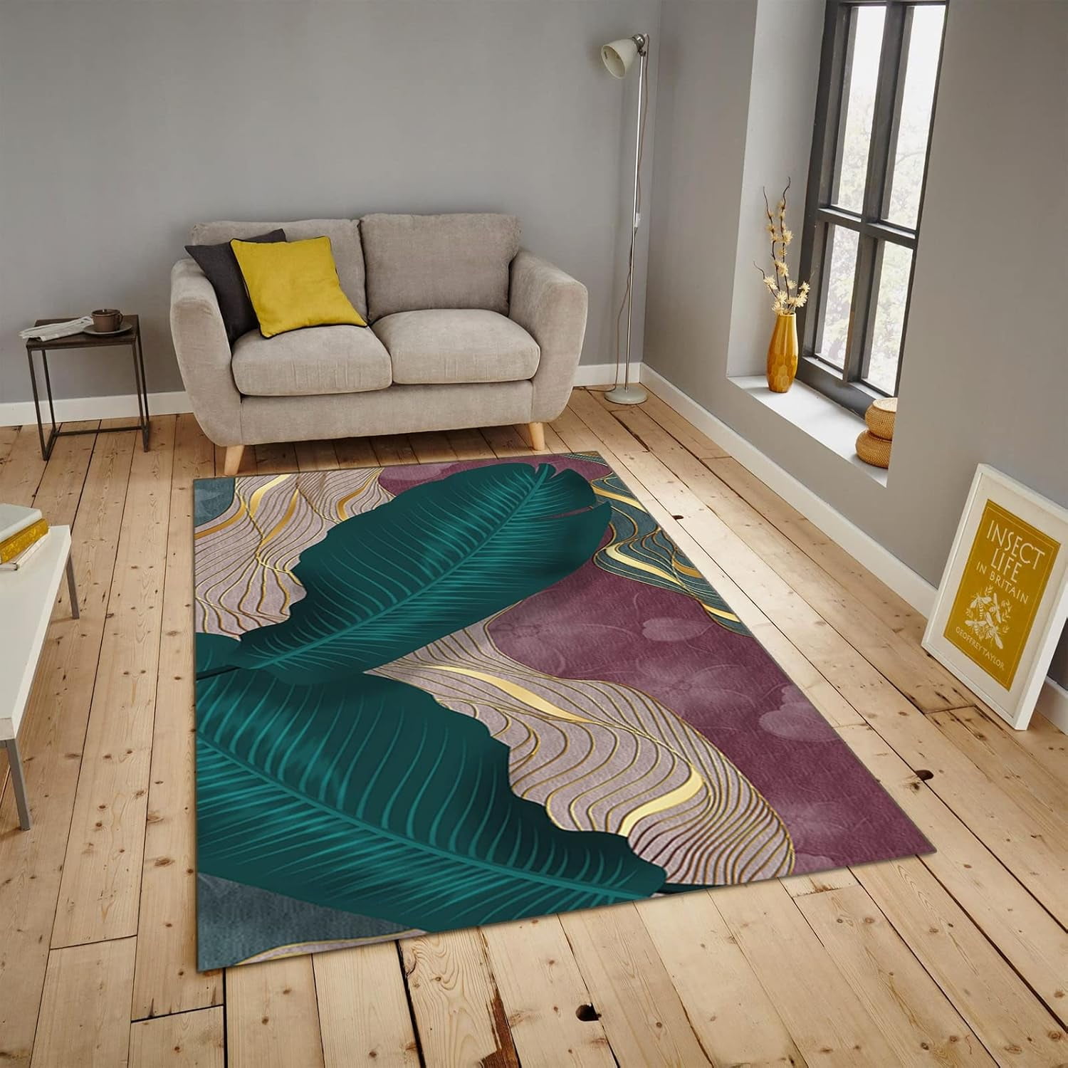 Tropical Plant Leaf Area Rugs, 3D Green Carpet, Porch Mat Fine Fluff ...