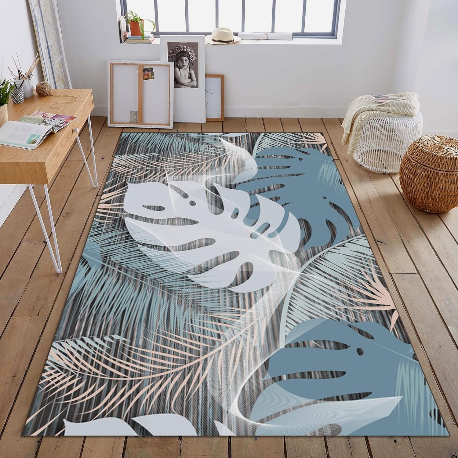 Tropical Plant Leaf Area Rugs, And Green Carpet, Floor Mat Fine Fluff ...