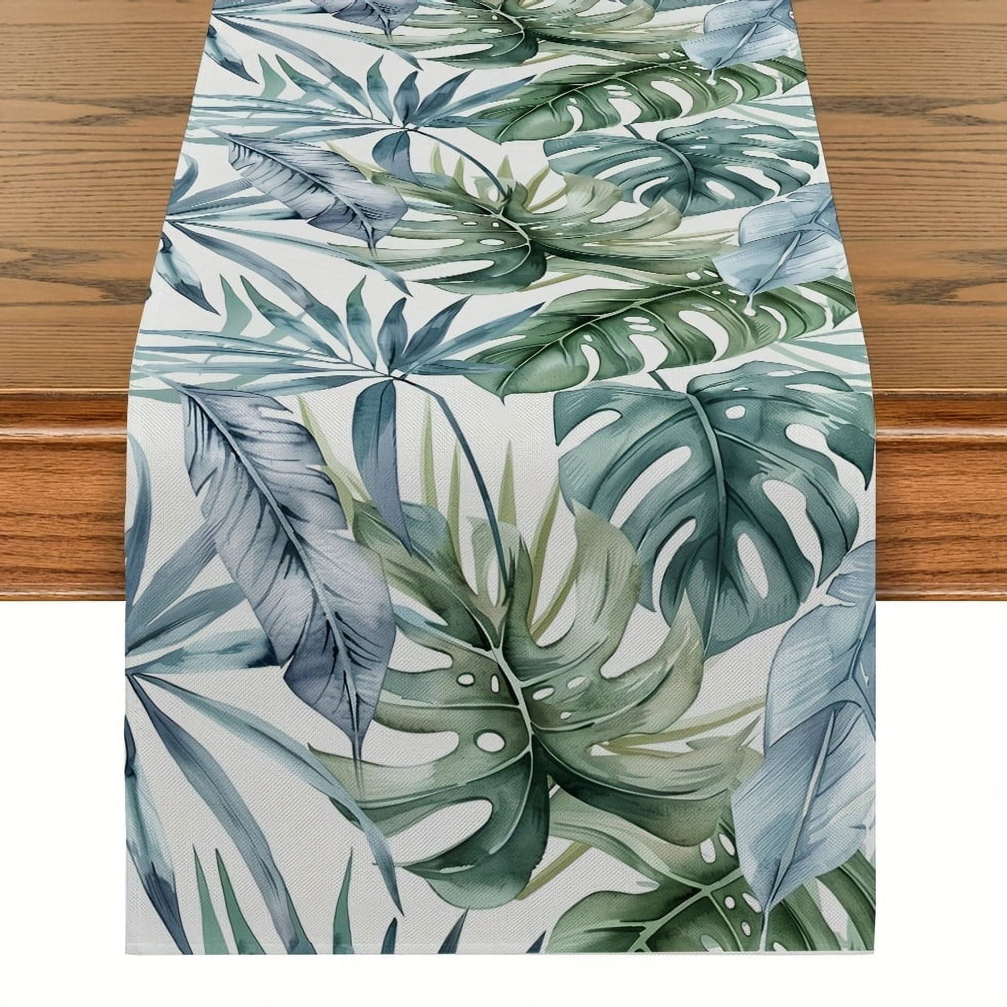 Tropical Plant Leaves Bamboo Printed Linen Table Runners Elegant Dresser Scarf r Holiday Wedding ...