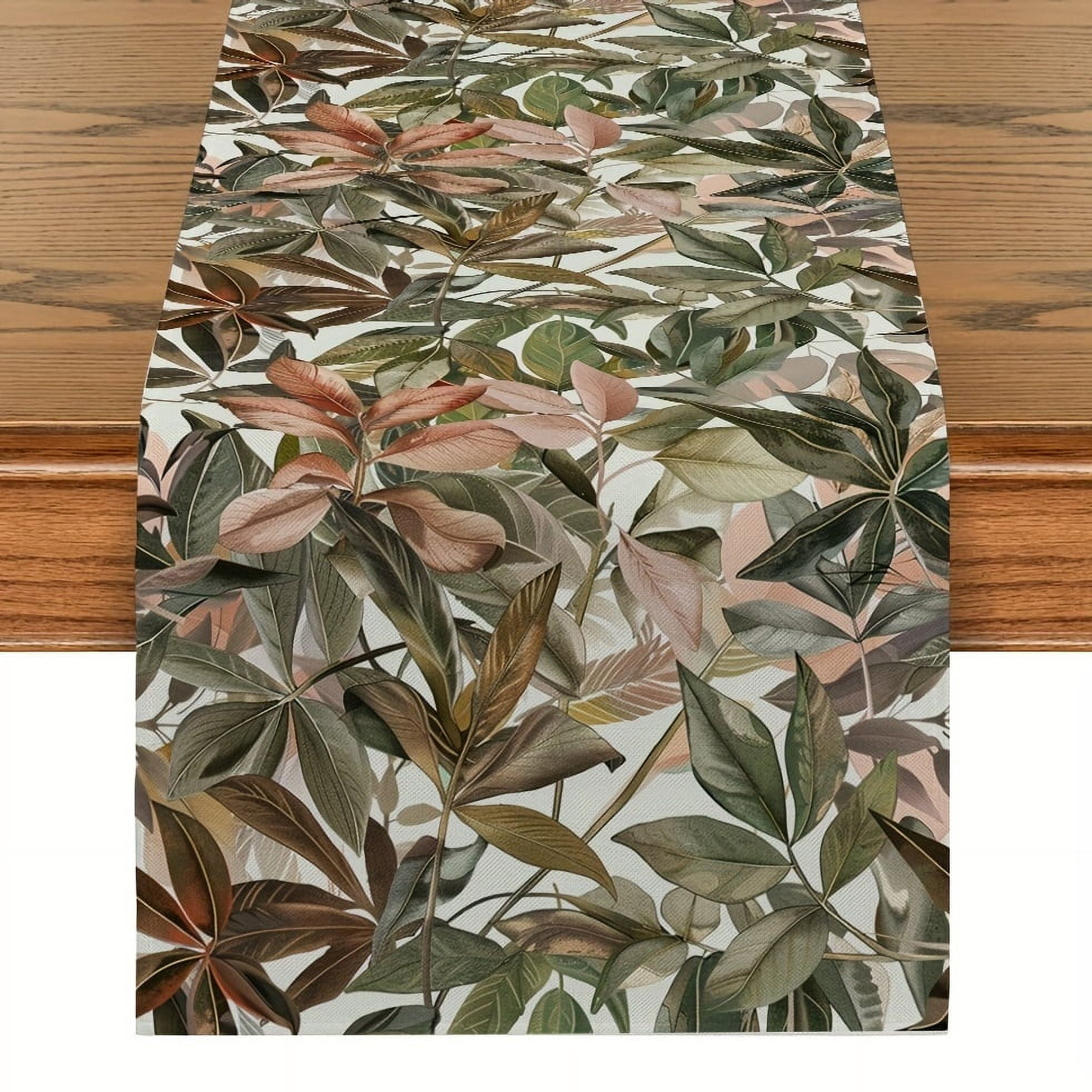 Tropical Plant Leaves Bamboo Printed Linen Table Runners Elegant ...