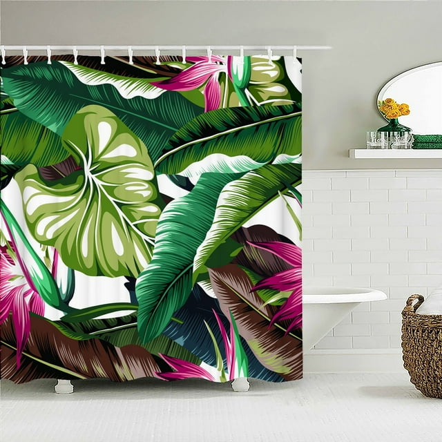 Tropical Plant Leaves Bath Curtain Waterproof Fabric Shower Curtains ...