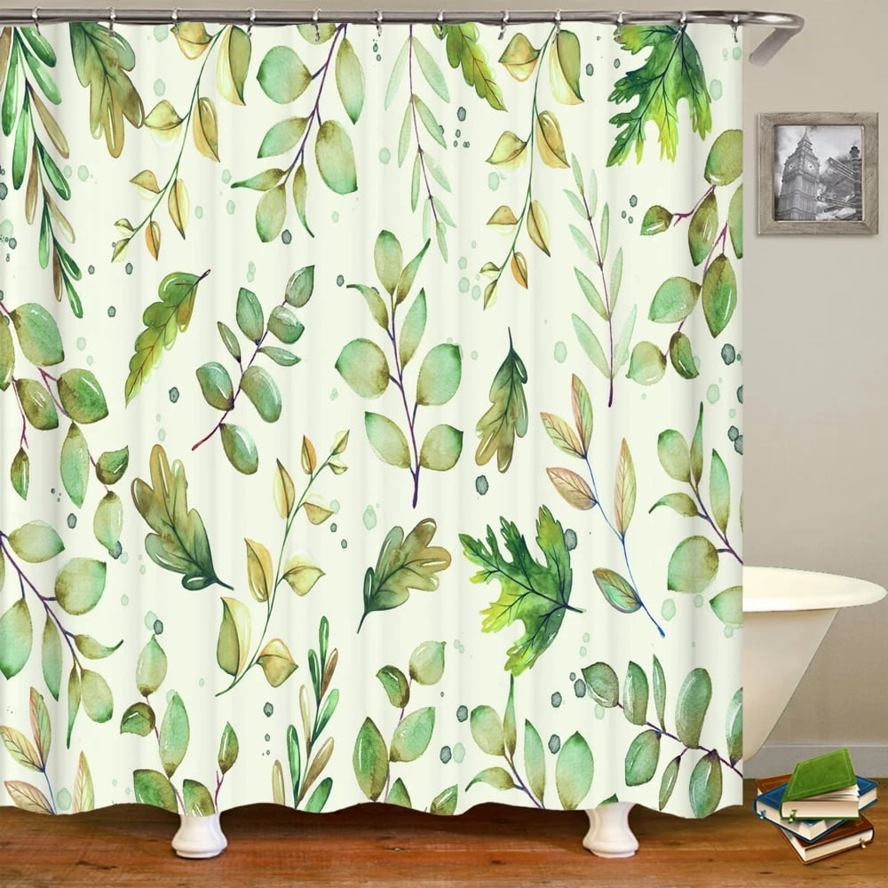 Tropical Plant Leaves Bath Curtain Waterproof Fabric Shower Curtains ...