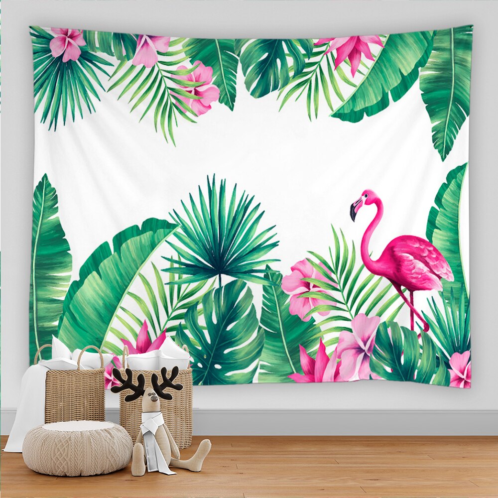 Tropical Plant Leaves Flowers Tapestry Wall Hanging Cloth Palm Tree ...