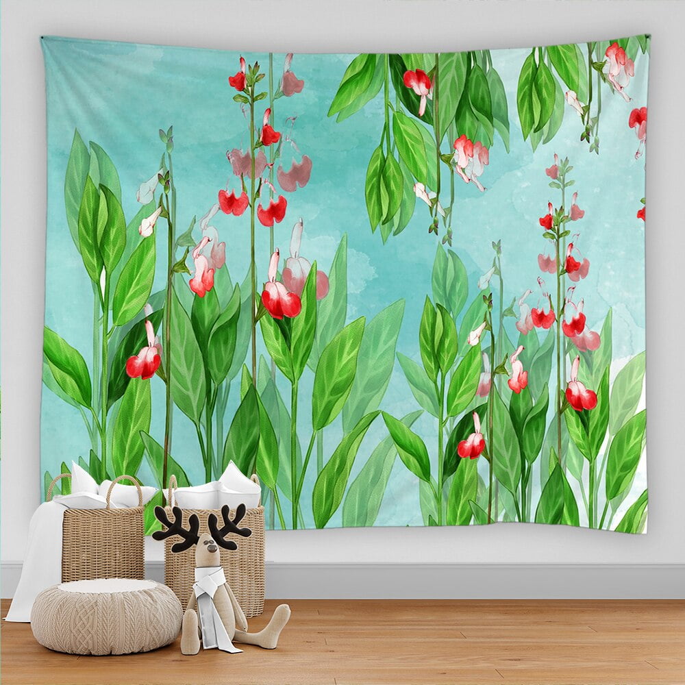 Tropical Plant Leaves Flowers Tapestry Wall Hanging Cloth Palm Tree ...