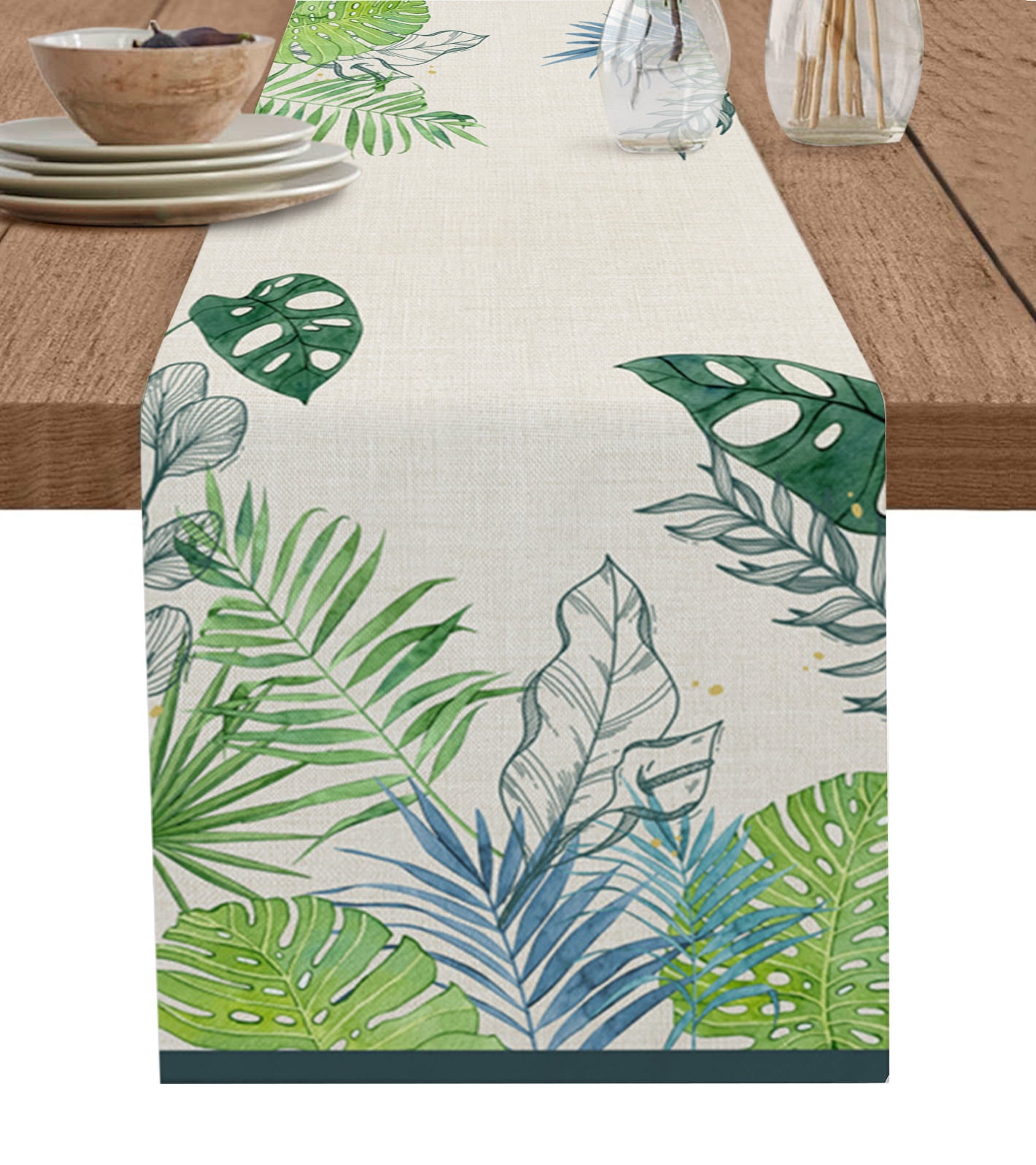 Tropical Plant Leaves Green Table Runner ration Home r Dinner Table ...