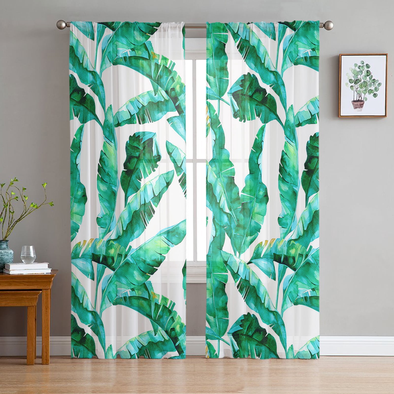 Tropical Plant Leaves Hibiscus Tulle Curtains for Living Room Bedroom ...