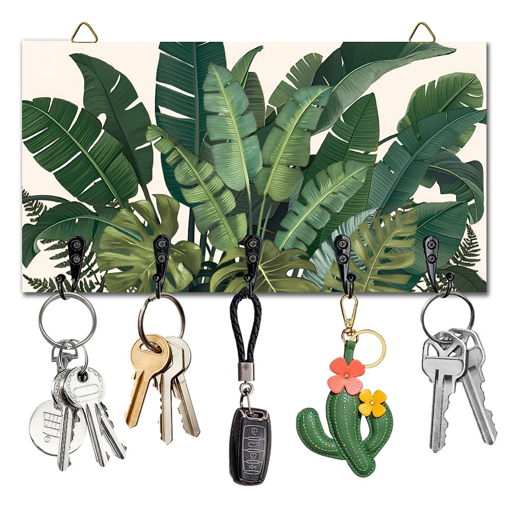 Tropical Plant Leaves Key Holder Key Hooks Wall Mounted Wooden Key ...