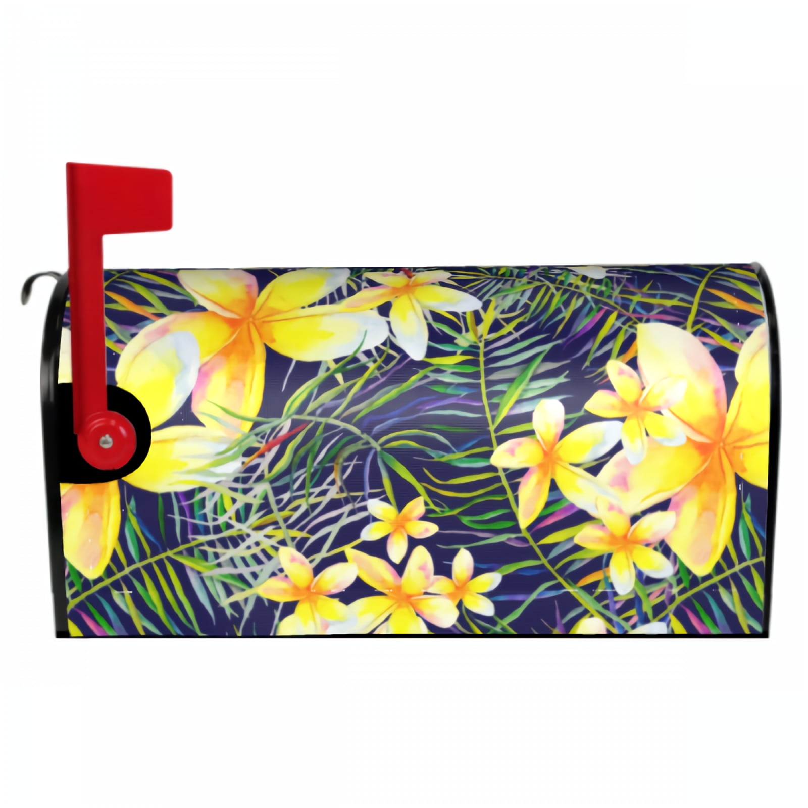 Tropical Plant Leaves Mailbox Cover Bright Yellow Flower Mailbox Cover ...