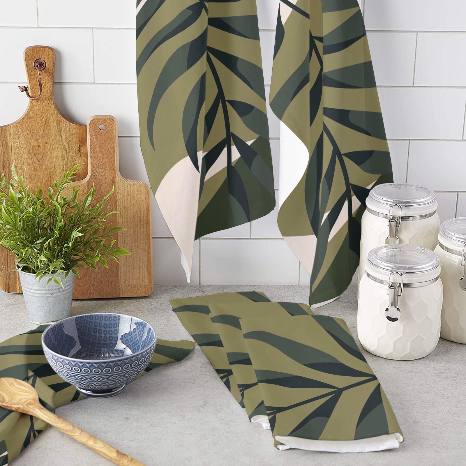 Tropical Plant Leaves Microfiber Cleaning Cloths Hand Towels Dishcloth ...